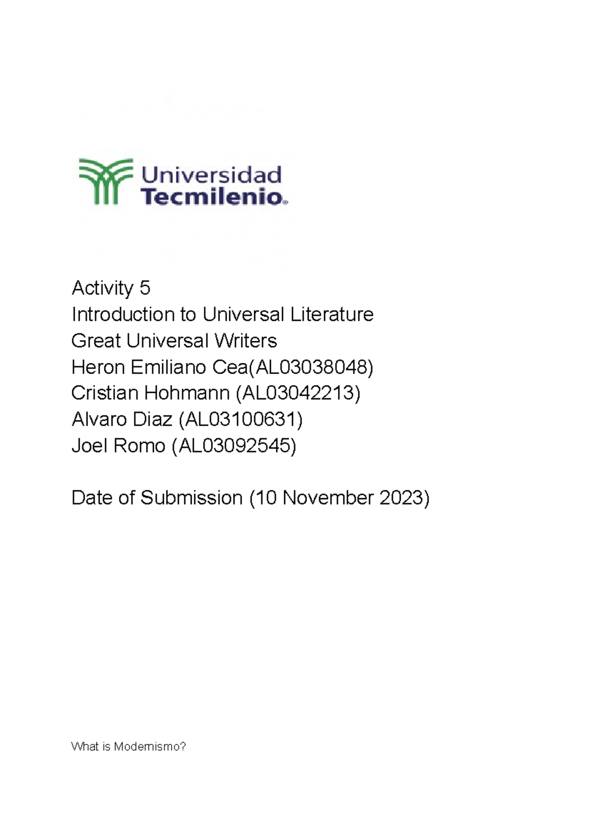 Activity 5 - Activity 5 Introduction to Universal Literature Great ...