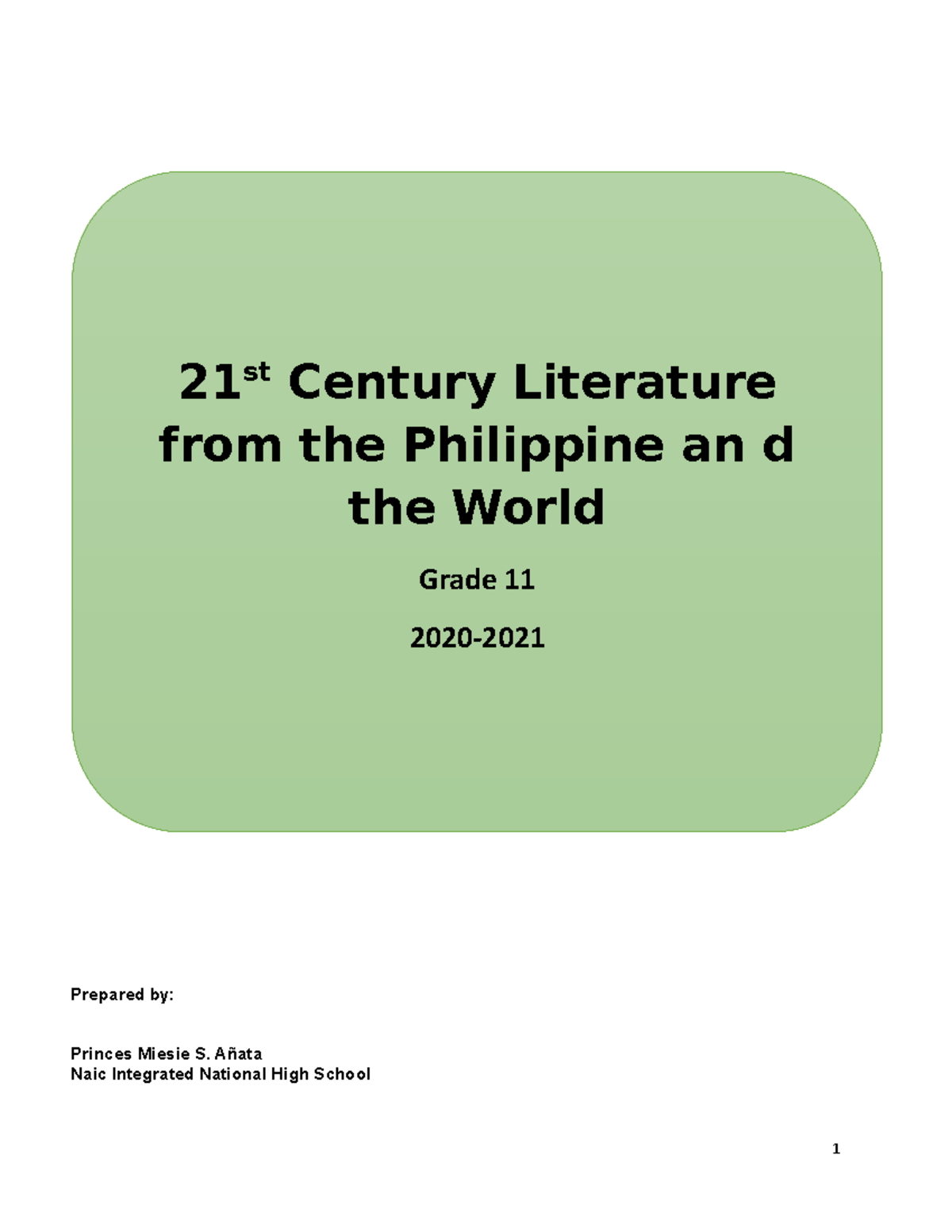 Miesie 21st century - 21 st Century Literature from the Philippine an d ...