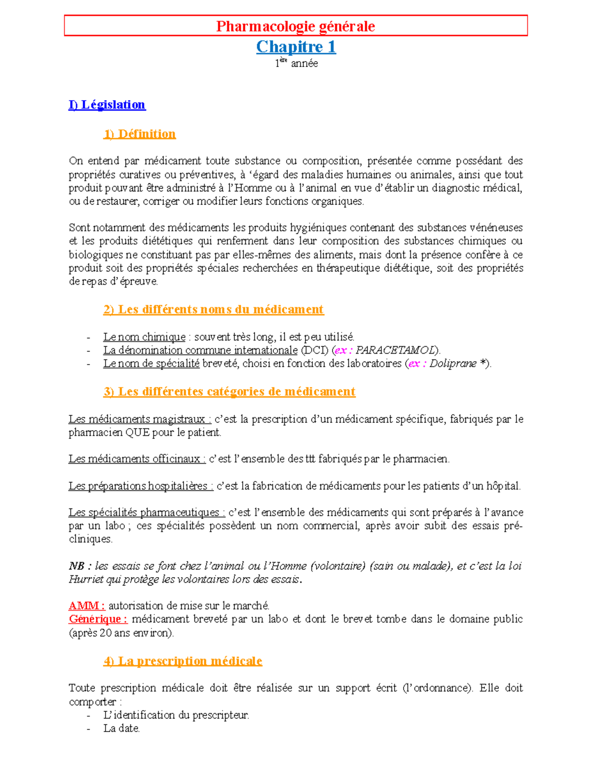 Pharmacologie Generale L1 - Pharmacologie générale Chapitre 1 1 ère ...