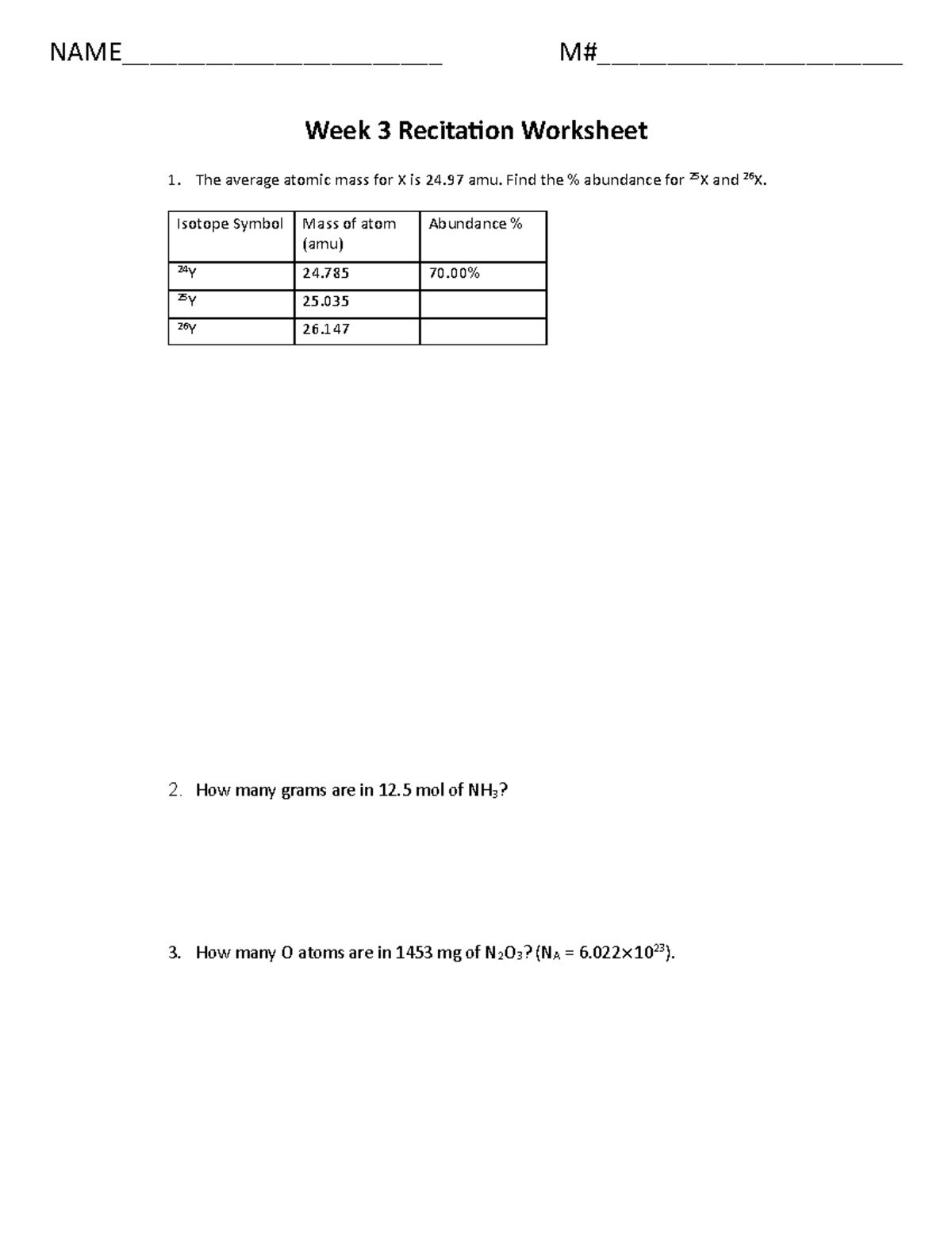 Week 3 - Class notes - Week 3 Recitation Worksheet 1. The average ...