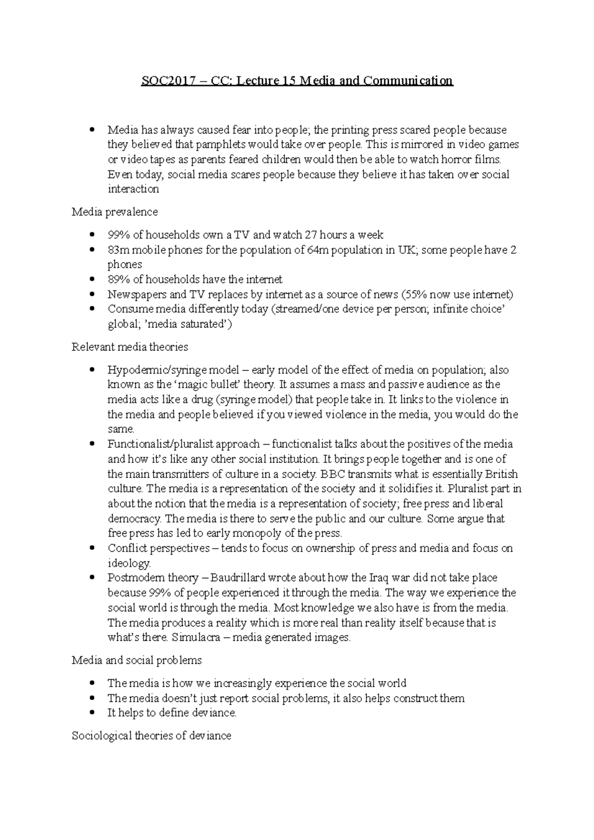 Lecture 15 Media and Communication - SOC2017 – CC: Lecture 15 Media and ...