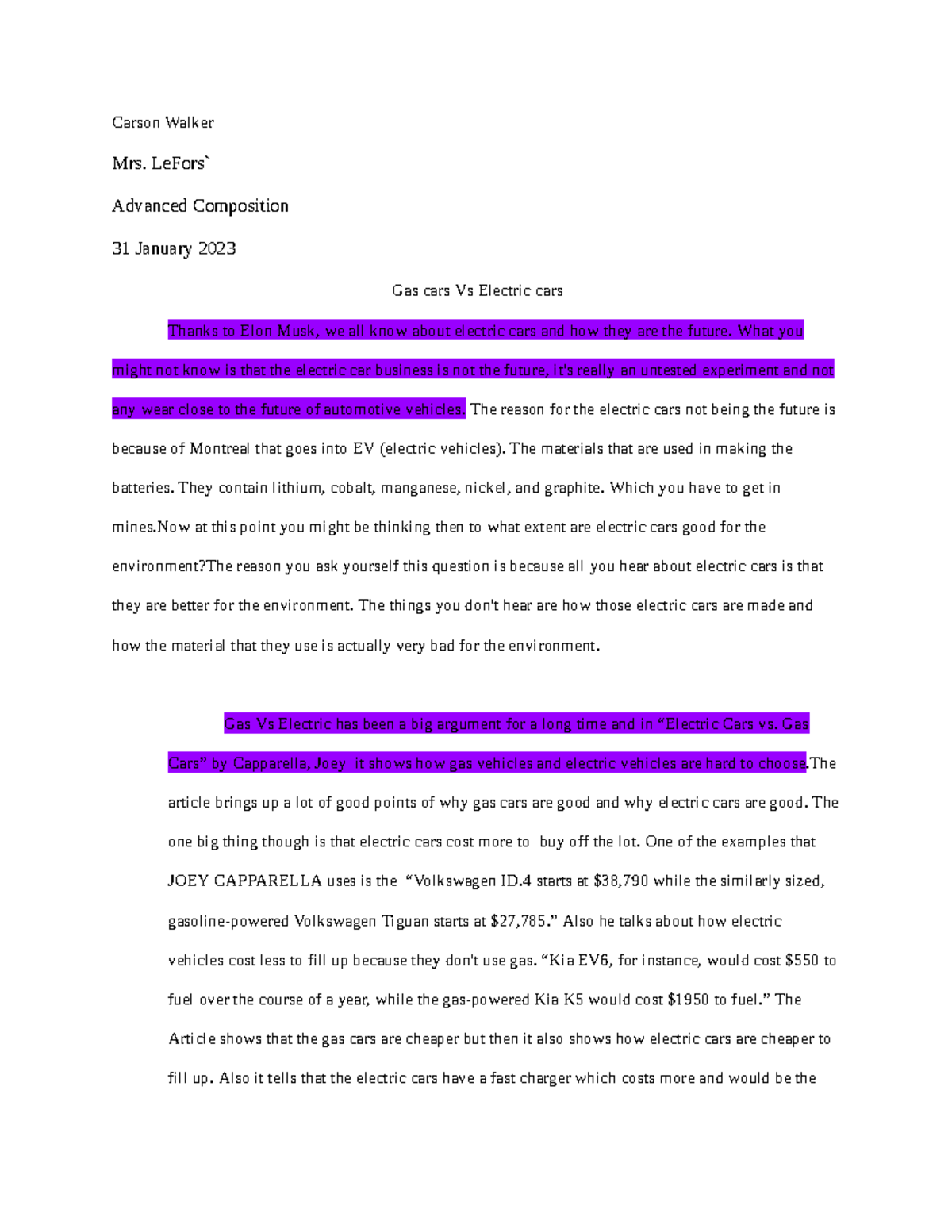 Gas vs electric - Google Docs - Carson Walker Mrs. LeFors` Advanced ...
