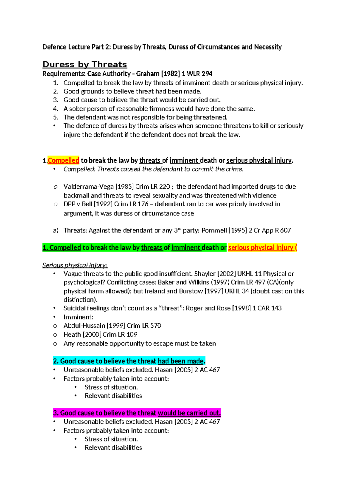Duress by Threats defence lecture part 2 - Defence Lecture Part 2 ...