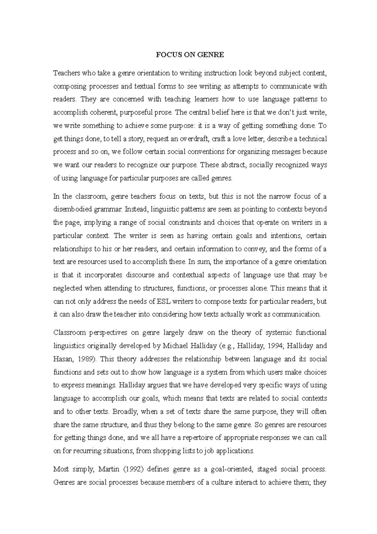 Focus ON Genre - FOCUS ON GENRE Teachers who take a genre orientation ...