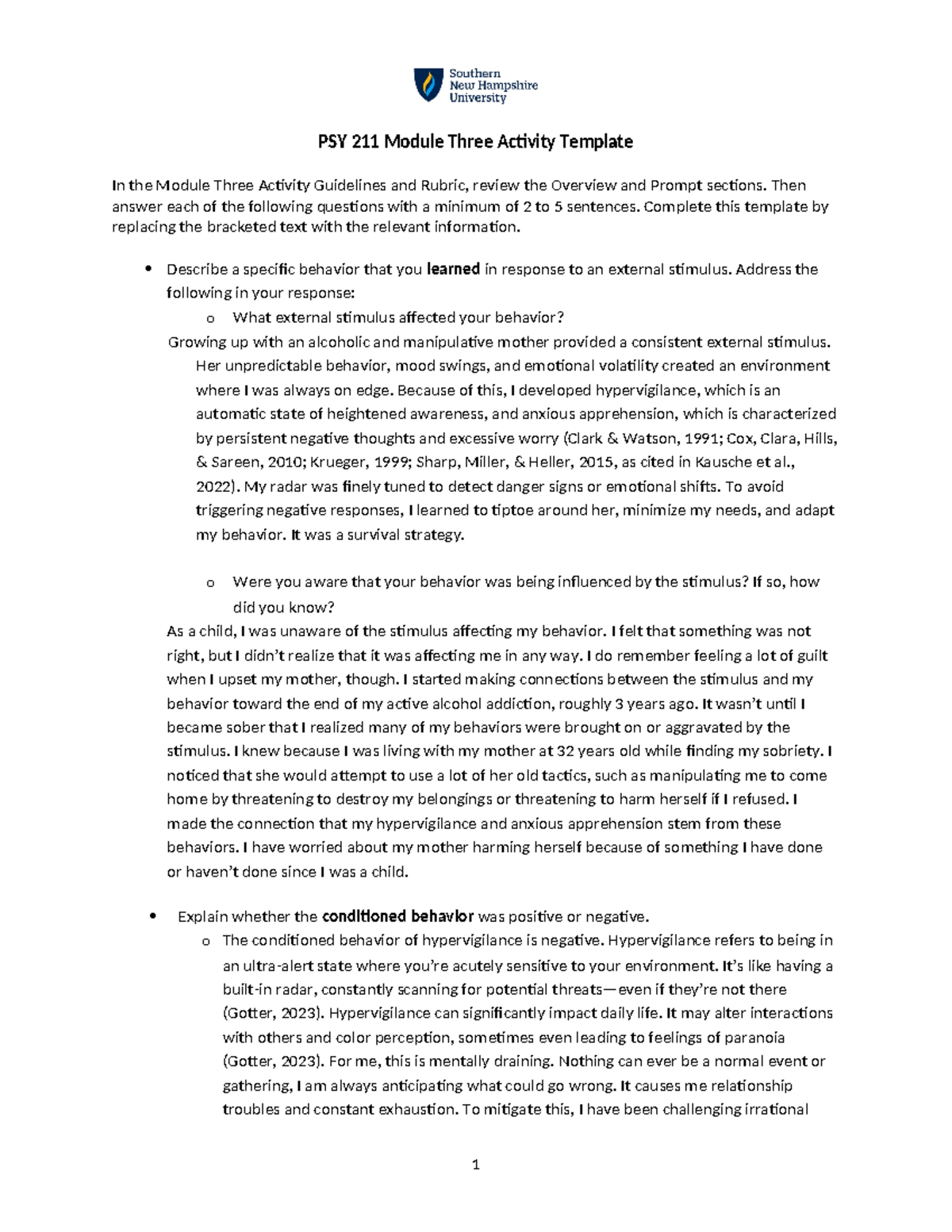 PSY 211 Module Three Activity Template - Then answer each of the ...