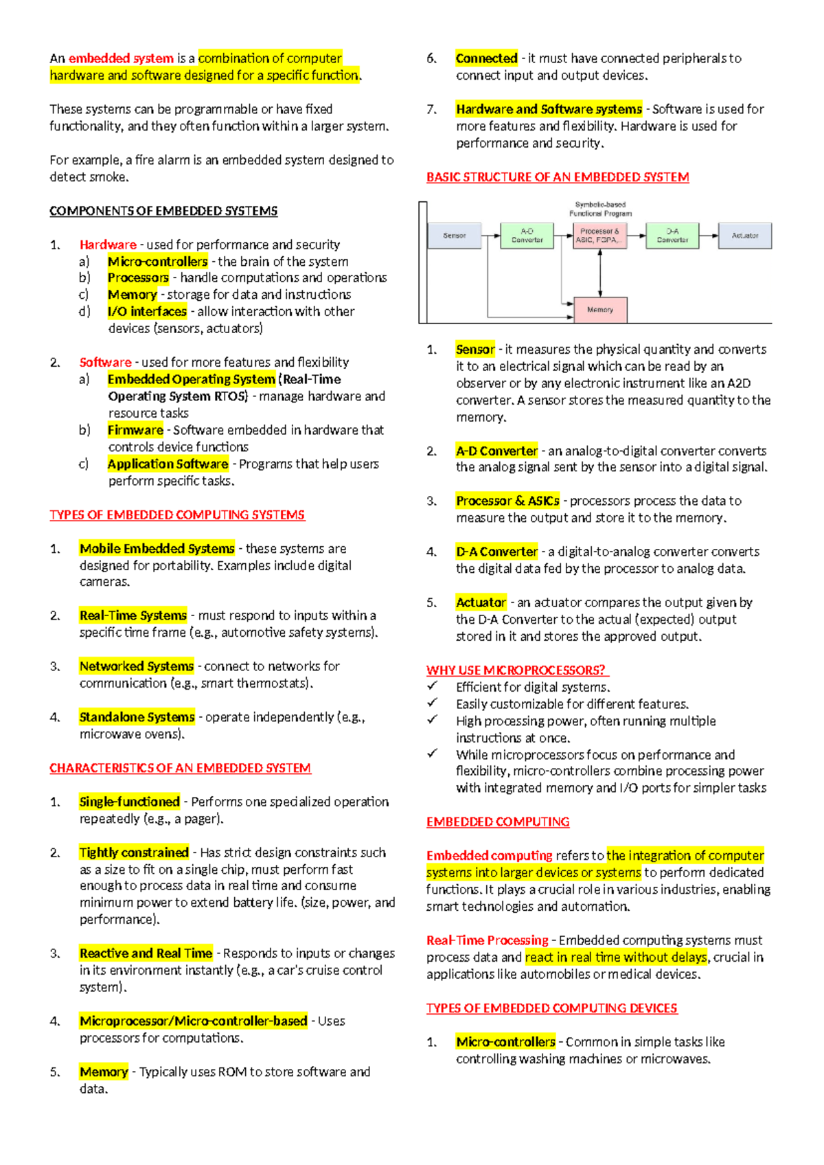 Introduction to Computing - An embedded system is a combination of computer hardware and ...