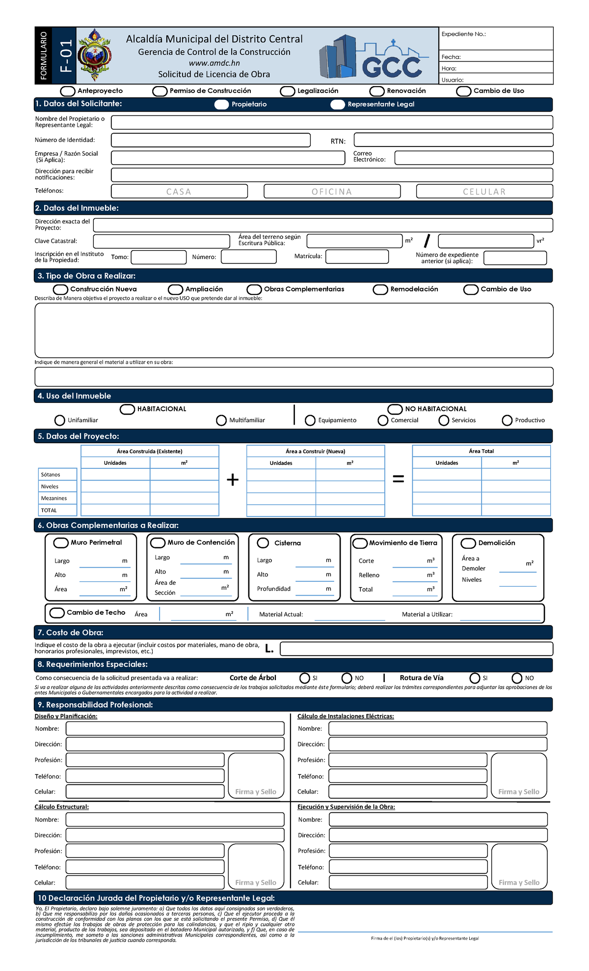 F 01 Formulario DE Licencia DE OBRA - Alcaldía Municipal del Distrito ...