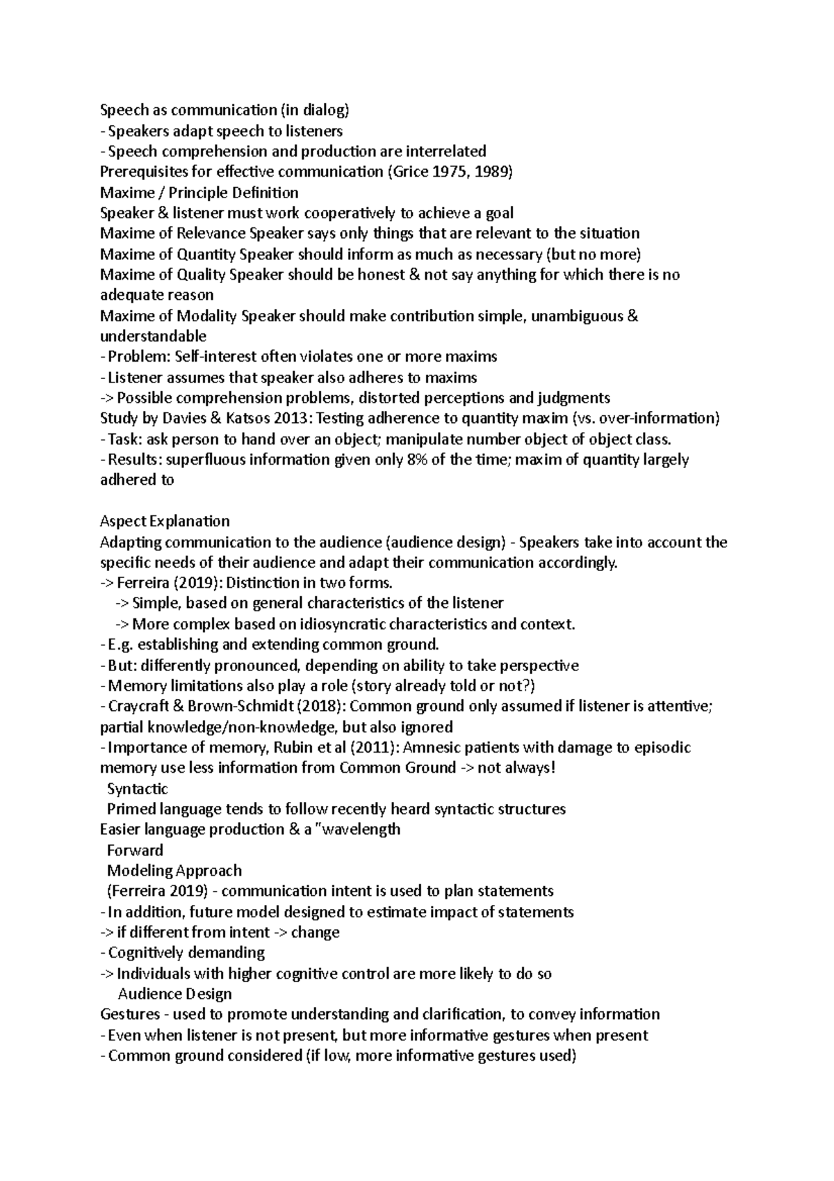 Speech as communication - over-information) Task: ask person to hand ...