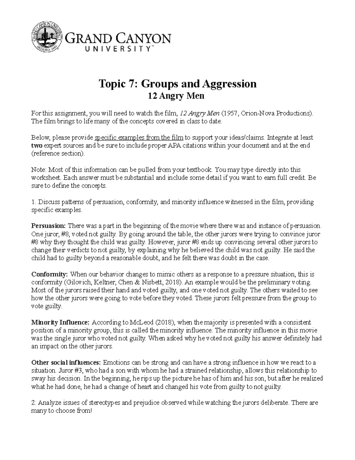 Angry Men Assignement from Movie - Topic 7: Groups and Aggression 12 ...