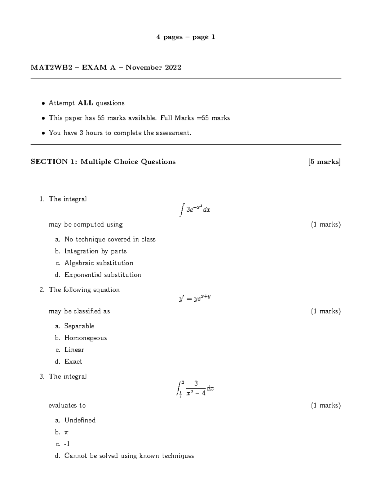 MAT2WB2 - Mathematics uj - MAT2WB2 – EXAM A – November 2022 Attempt ALL ...