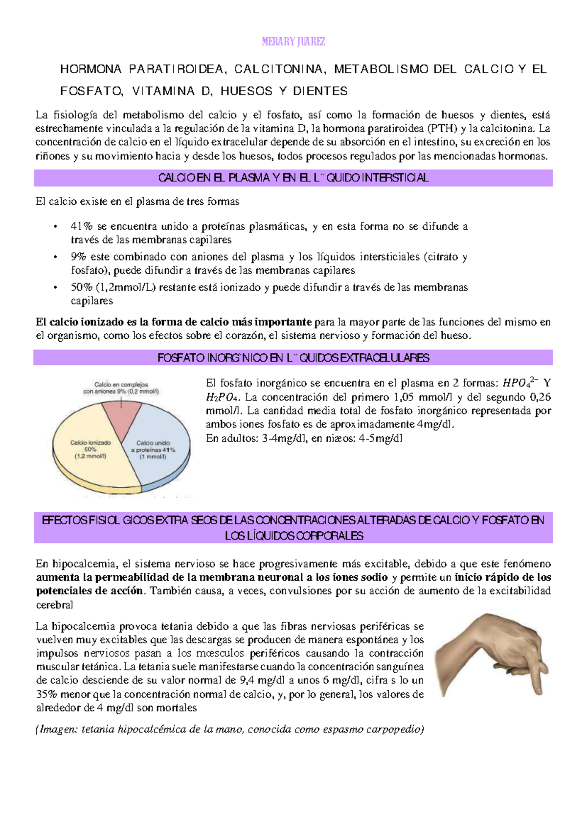 CAP 80 Fisio Resumen - MERARY JUAREZ HORMONA PARATIROIDEA, CALCITONINA ...