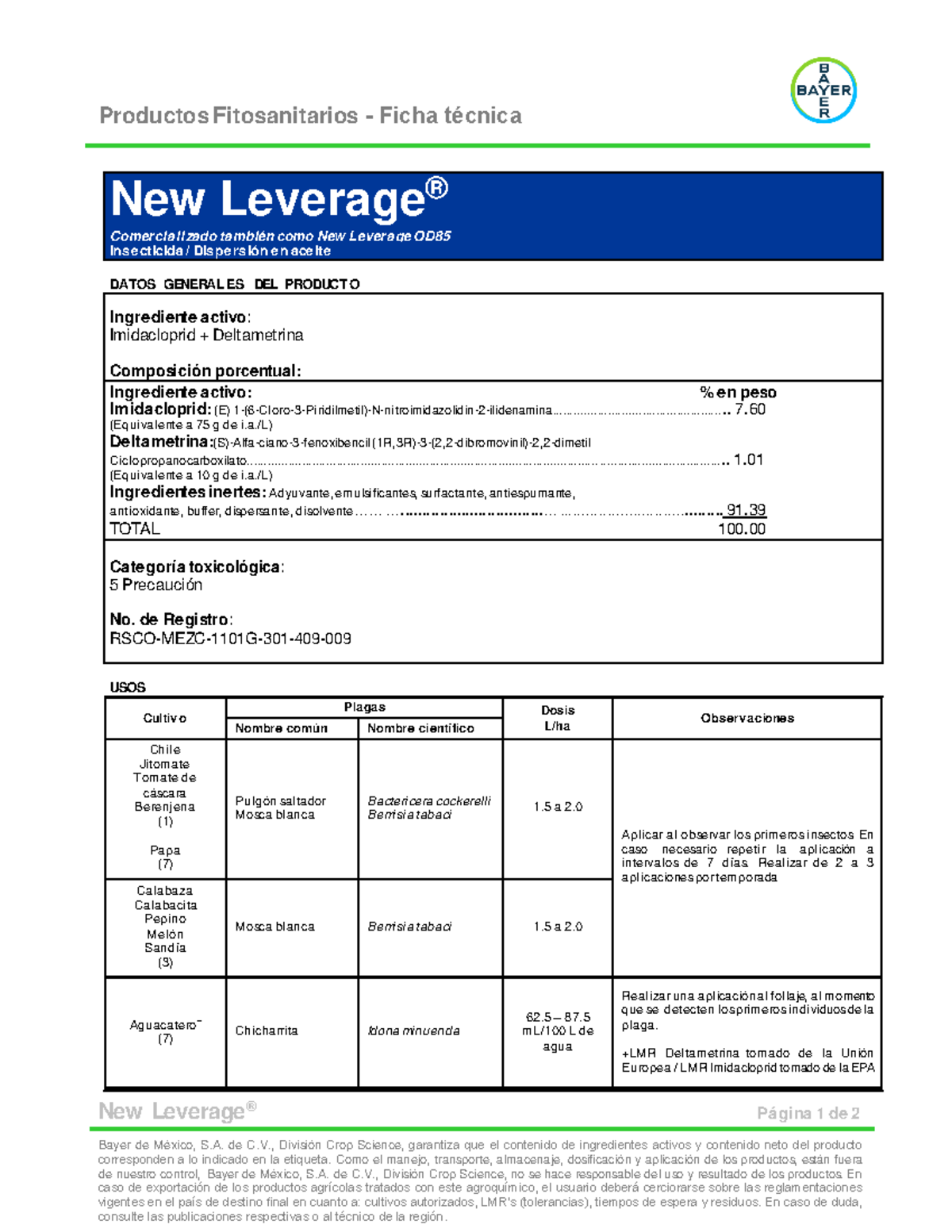 New-Leverage-Ficha-tecnica - Productos Fitosanitarios - Ficha técnica New Leverage ® Página 1 de ...