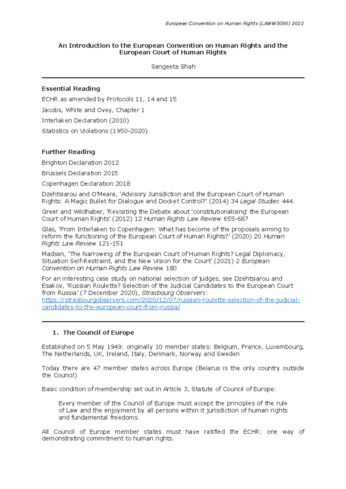 Introduction to the ECHR - An Introduction to the European Convention ...