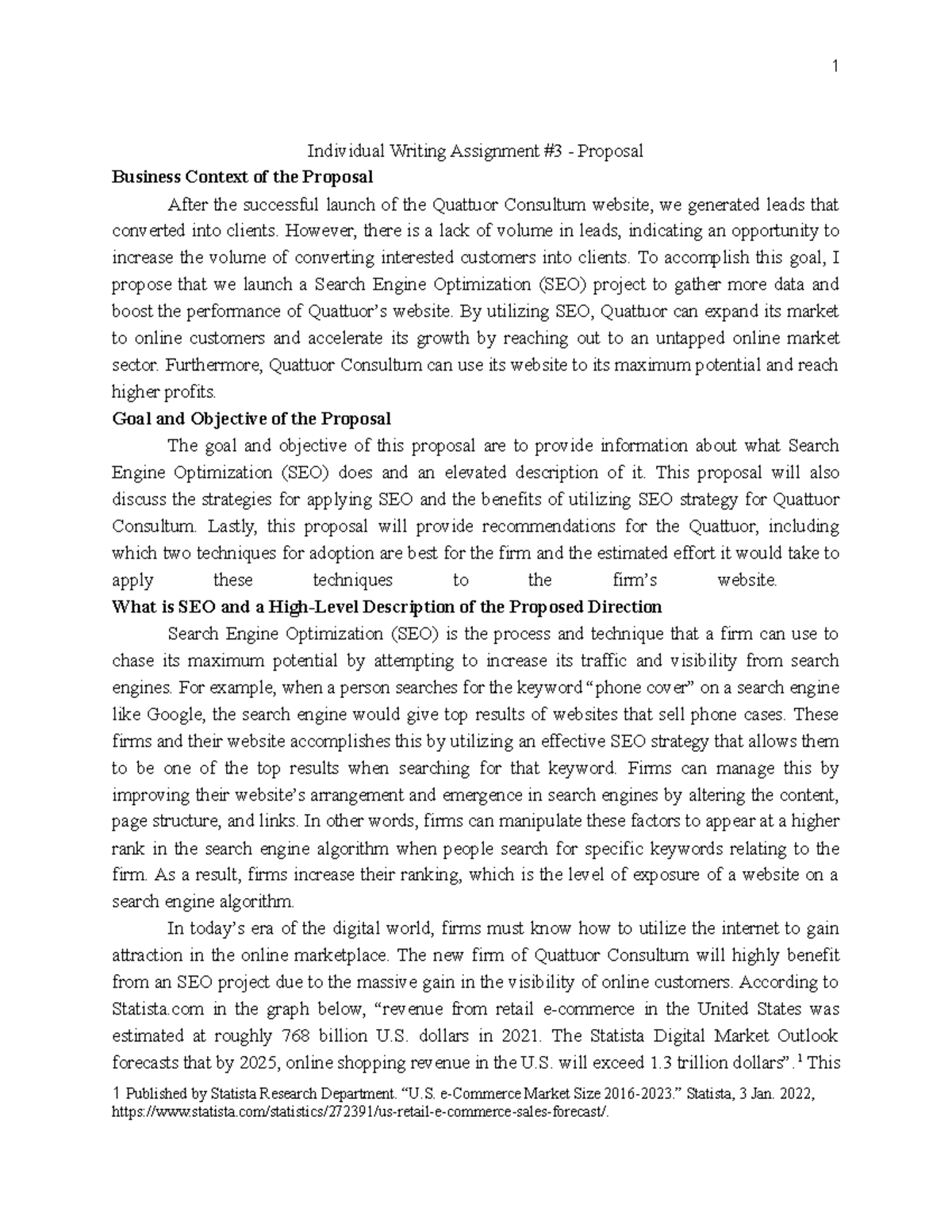 MGT280 Individual Writing Assignment #3 - Proposal - Individual Writing ...