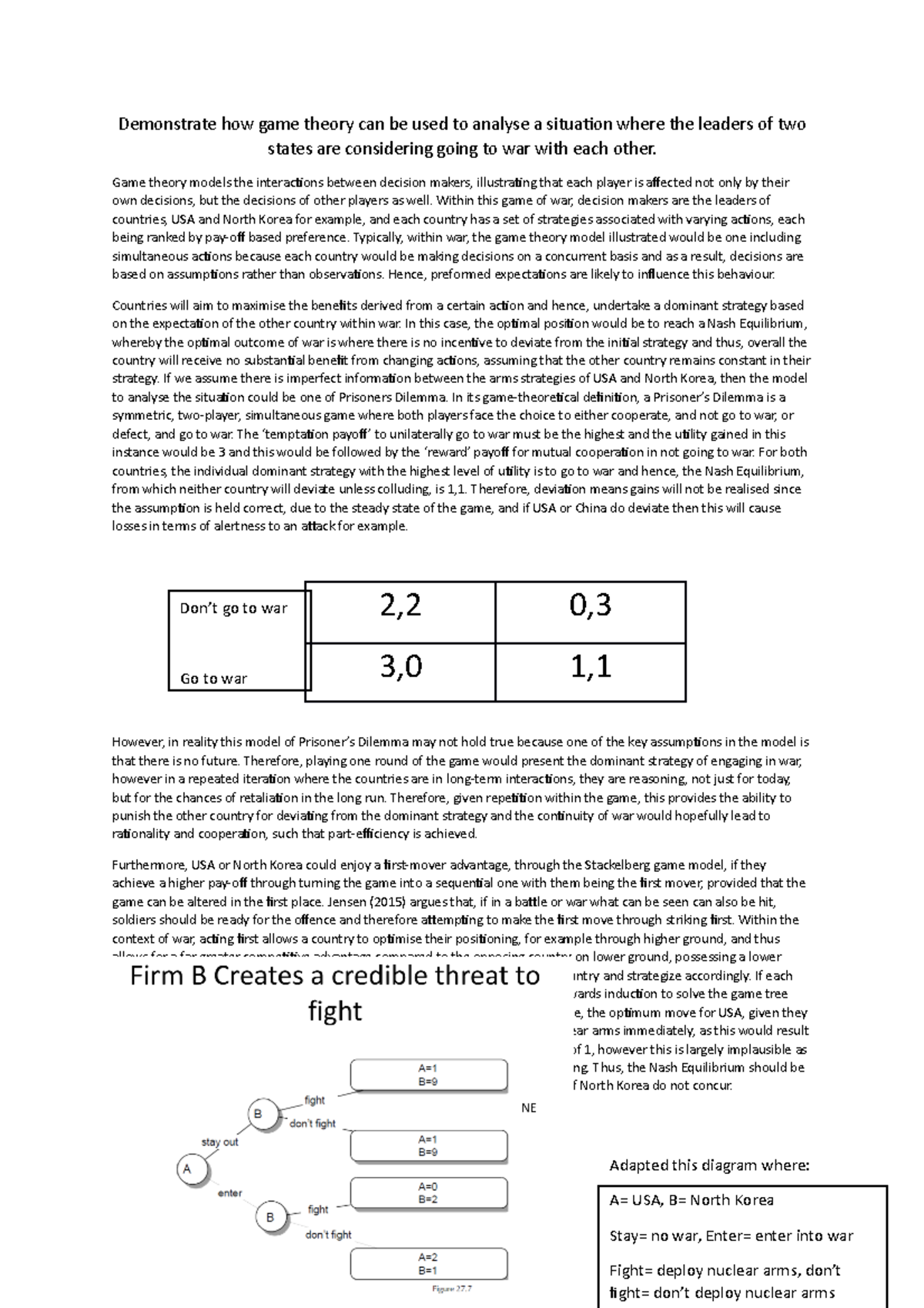 Game Theory War Essay - Demonstrate how game theory can be used to ...