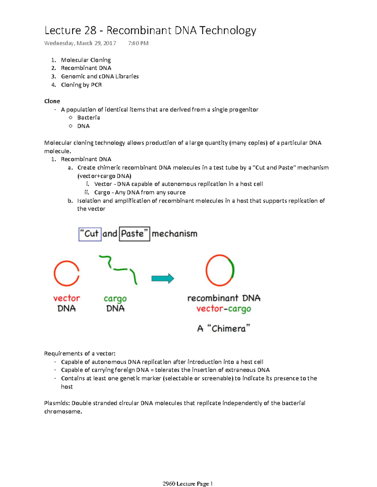 Lecture 28 - Recombinant DNA Technology - Lecture 28 - Recombinant DNA ...