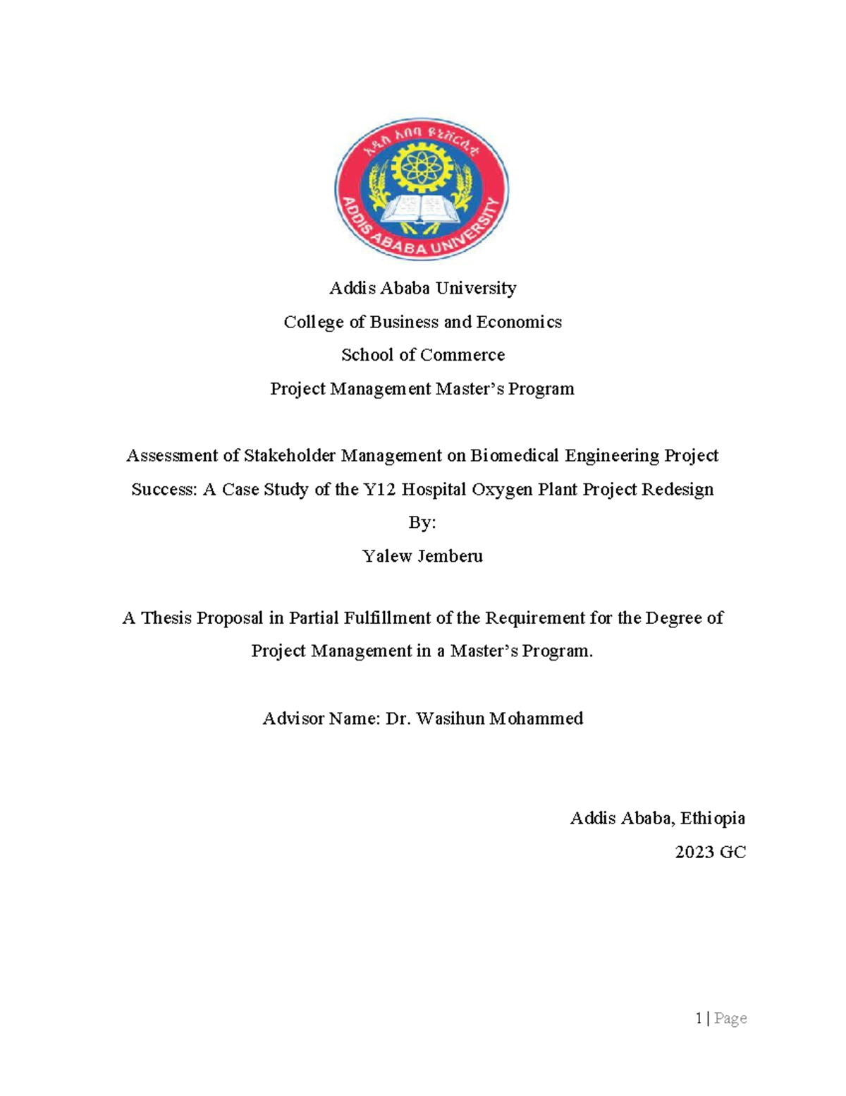 Edited research proposal - Yalew Jemberu - Addis Ababa University ...