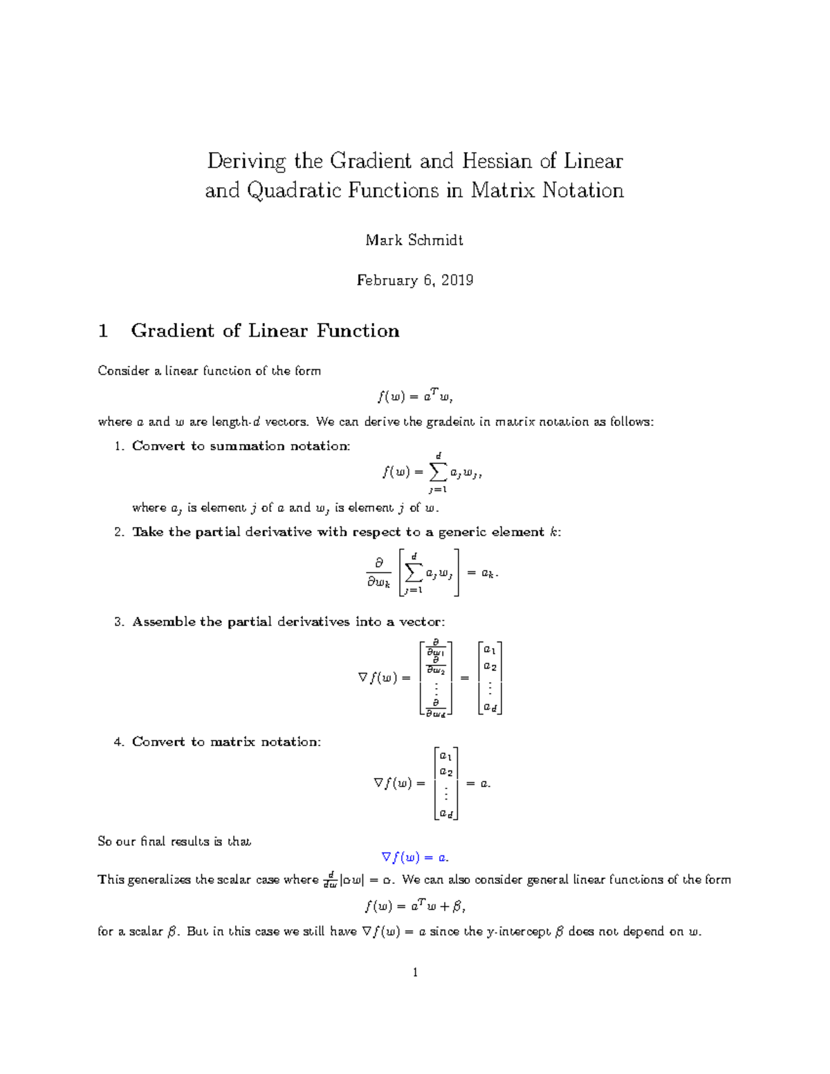 Linear Quadratic Gradients - Deriving the Gradient and Hessian of Linear and Quadratic Functions ...