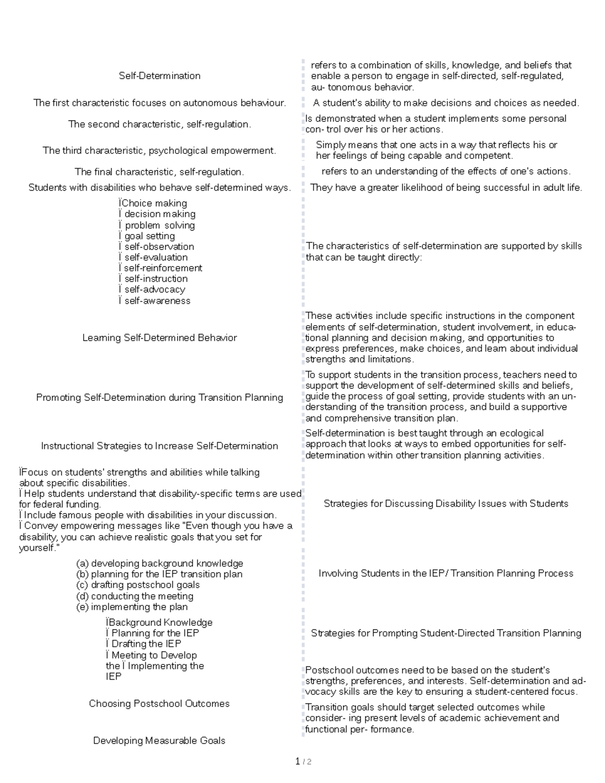 Promoting self-determination and family involvement - 1 / 2 Self ...