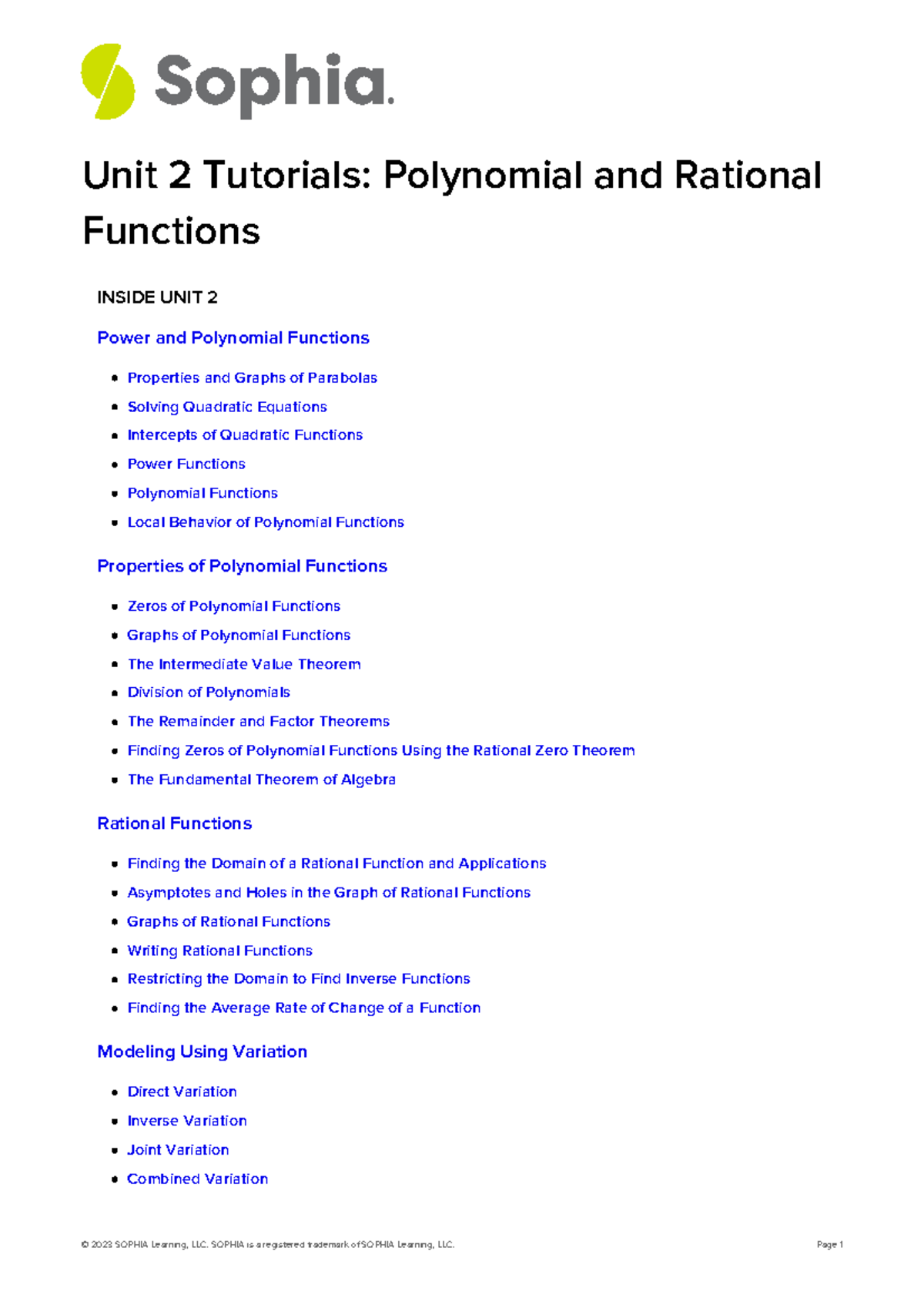 Precalculus Unit 2 Tutorials Pdf1 Unit 2 Tutorials Polynomial And Rational Functions Inside