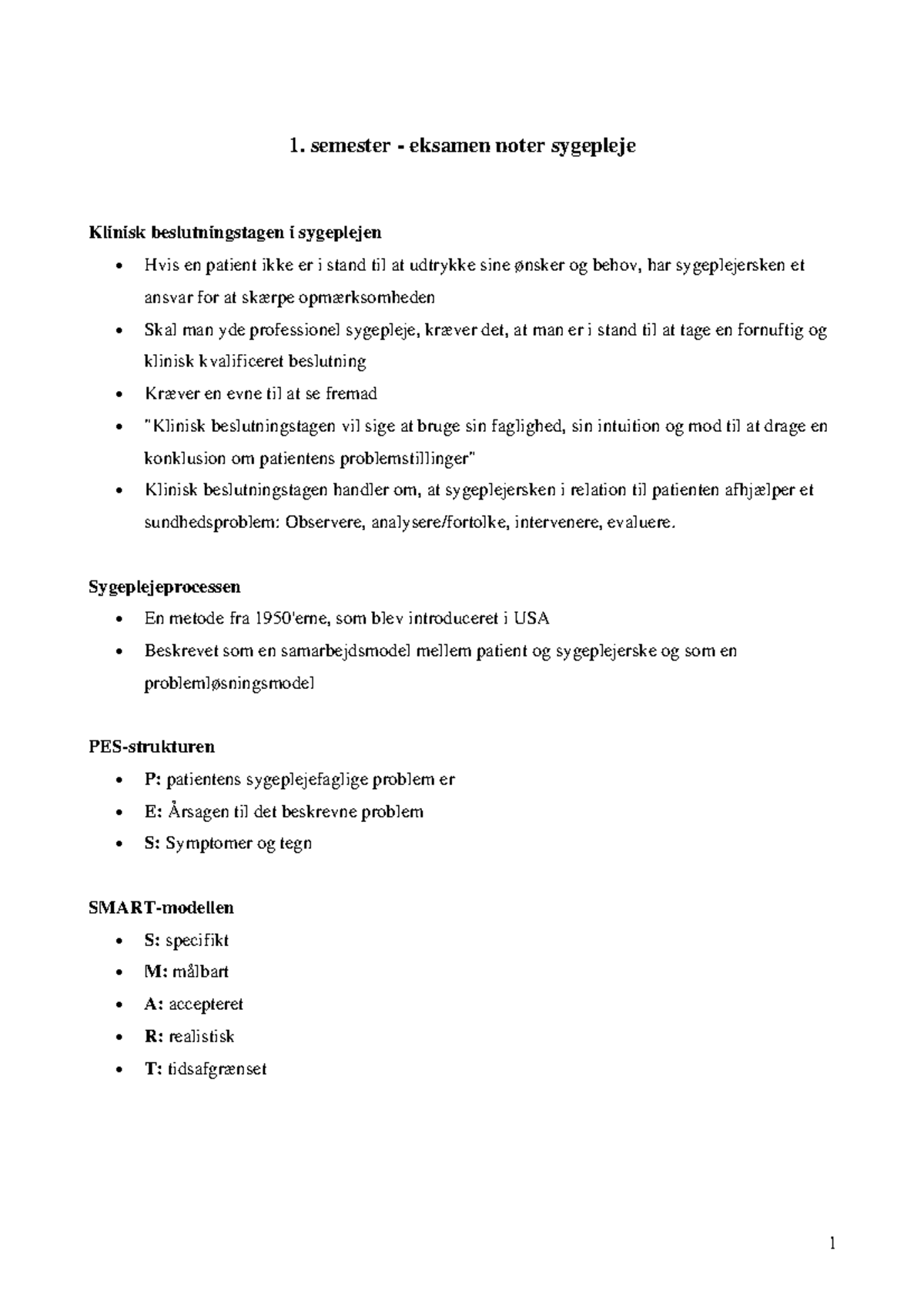 Eksamen noter sygepleje 1 sem - 1. semester - eksamen noter sygepleje ...