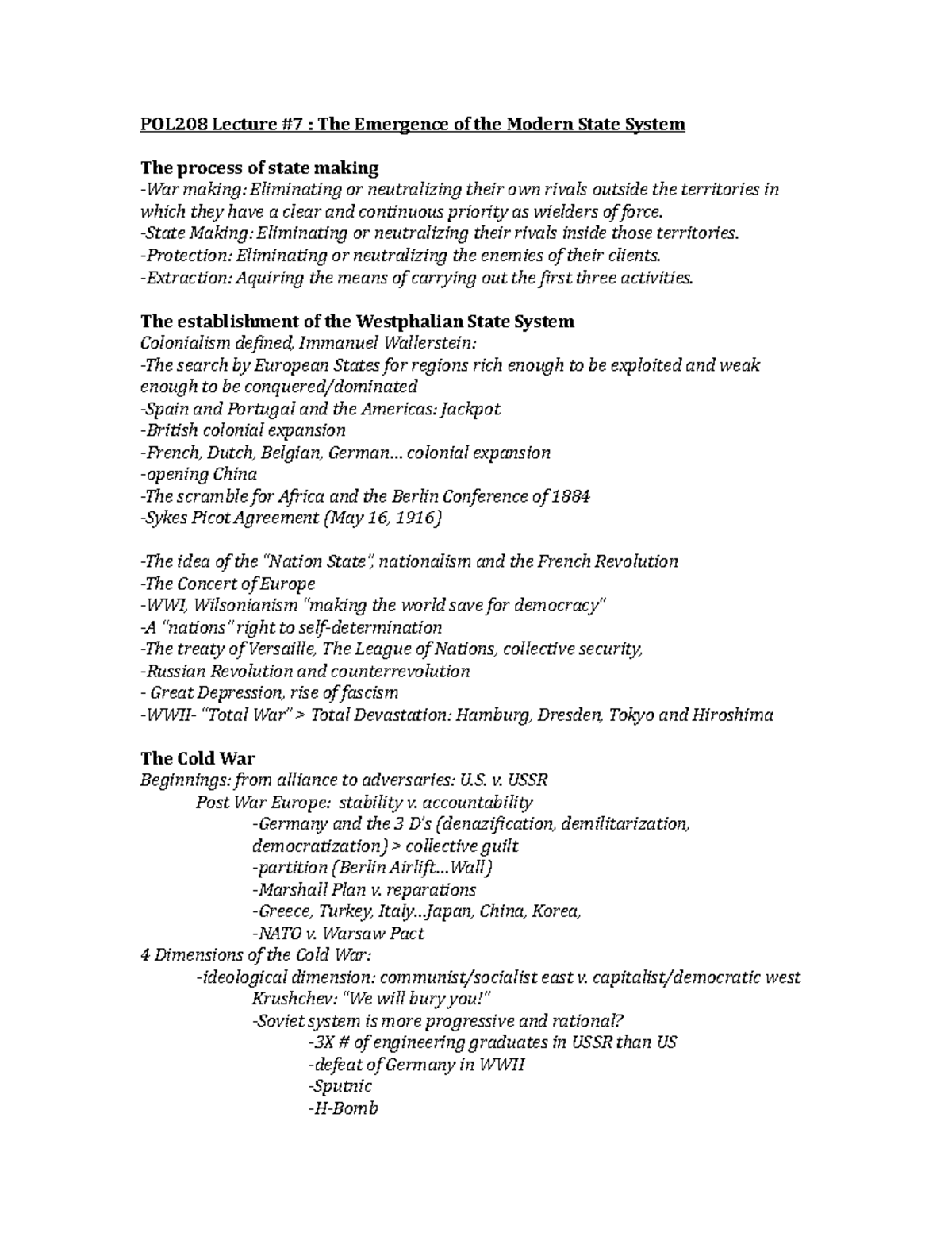 POL208 Lecture #7 The Westphalian State System - POL208 Lecture : The ...