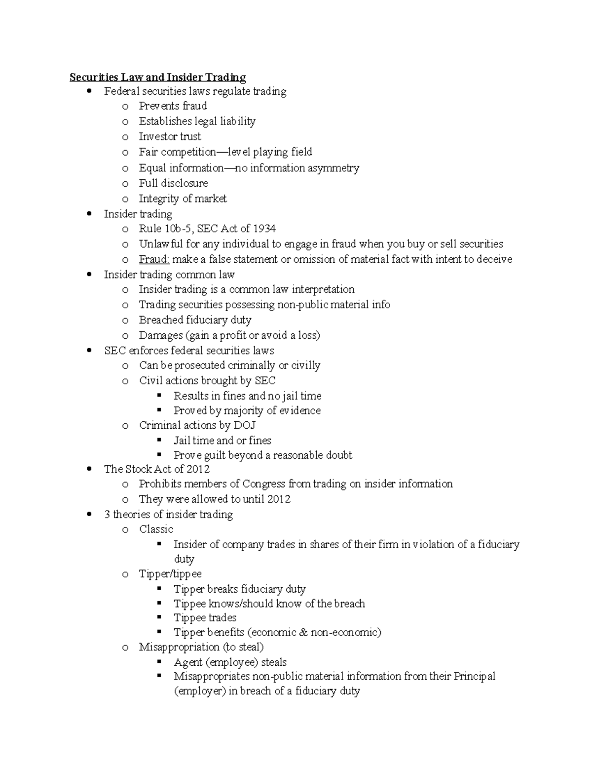 Notes 6-23 - Securities Law and Insider Trading Federal securities laws ...