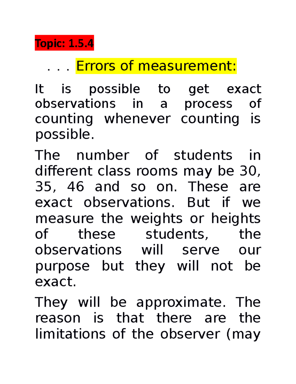 Topic 1.5.4-WPS Office - Topic: 1. ... Errors of measurement: It is ...