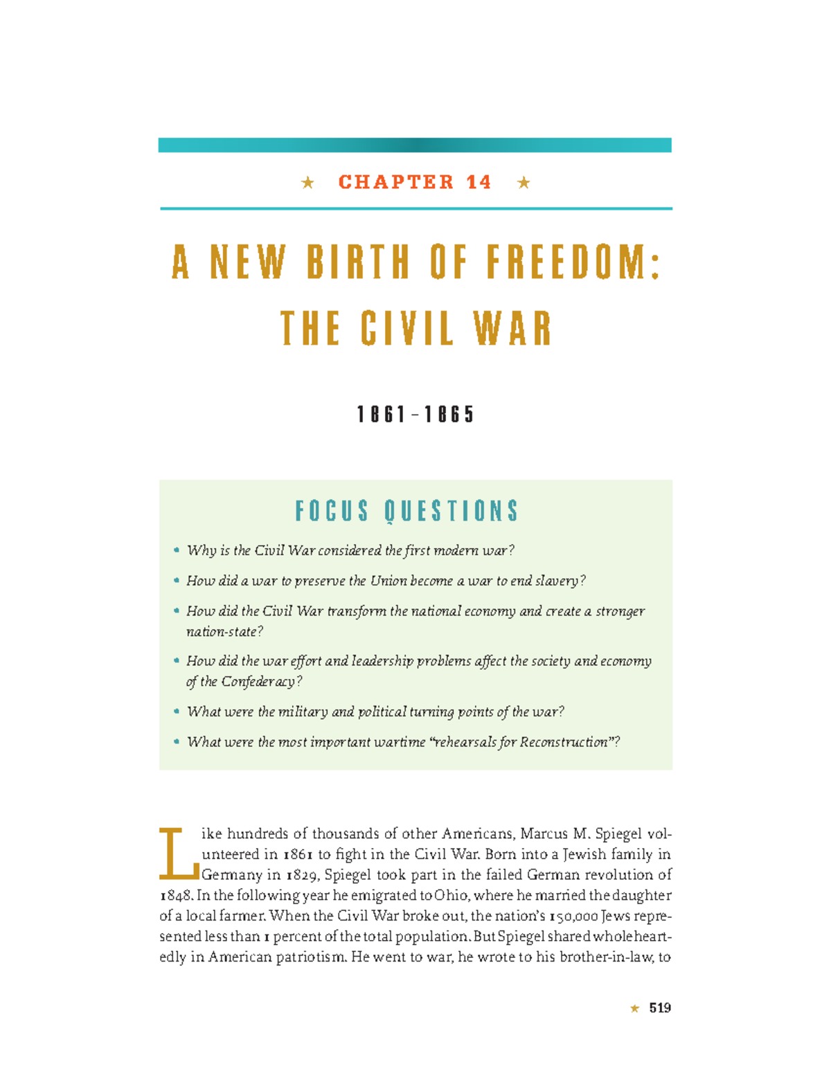 Chapter 14Final - ★ 519 F O C U S Q U E S T I O N S Why is the Civil ...