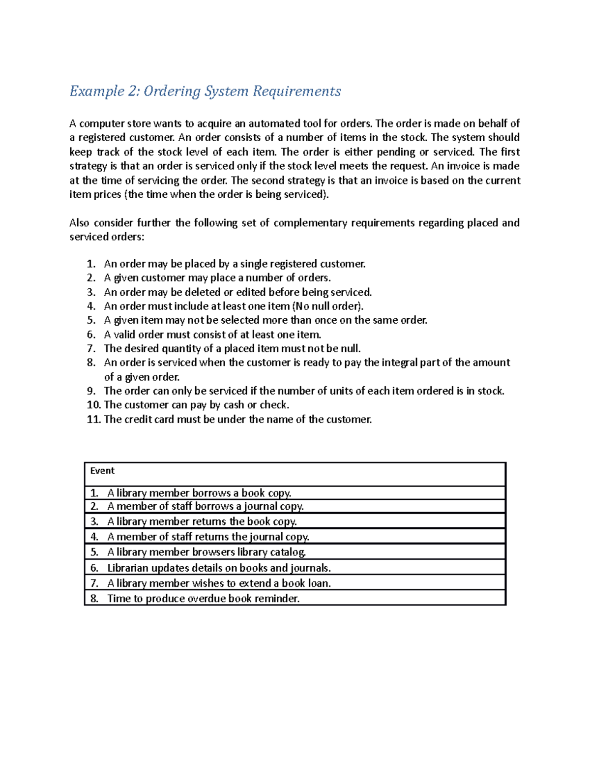 Example 2 - Order System - Example 2: Ordering System Requirements A ...