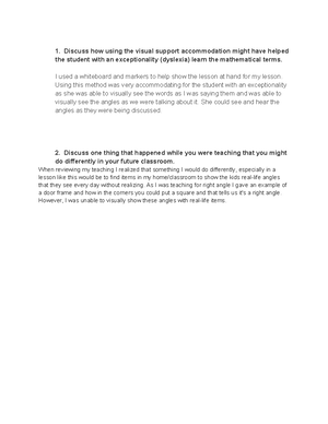 D152 Inclusive classroom - A. When reviewing the lesson plan. I feel ...