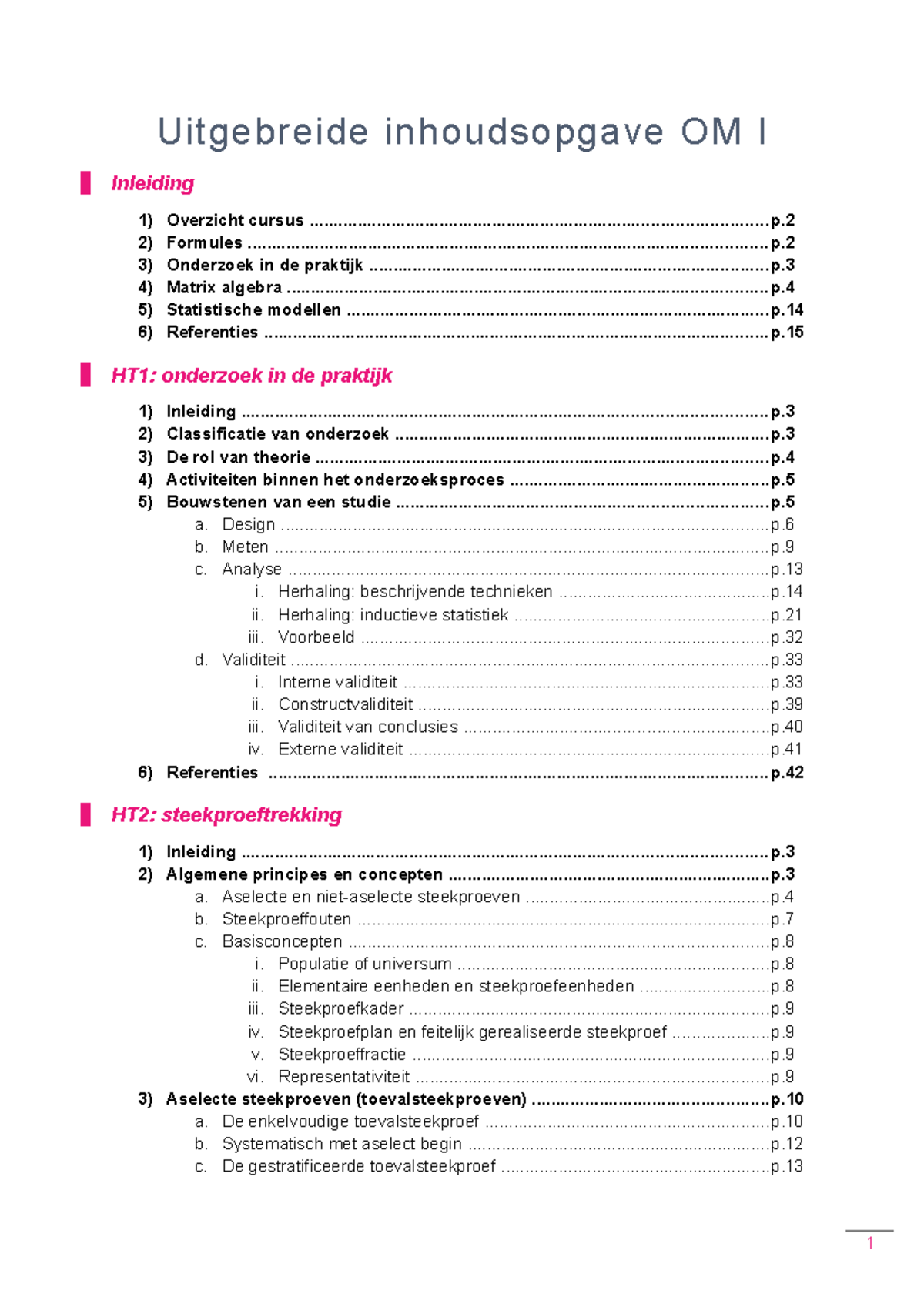 Inhoudstafel voor openboek-examen - Uitgebreide inhoudsopgave OM I ...