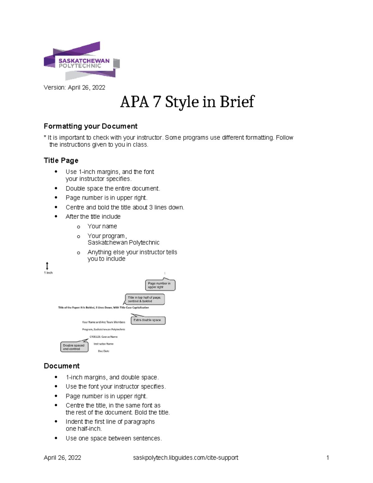 APA 7 Style in Brief - Version: April 26, 2022 APA 7 Style in Brief ...