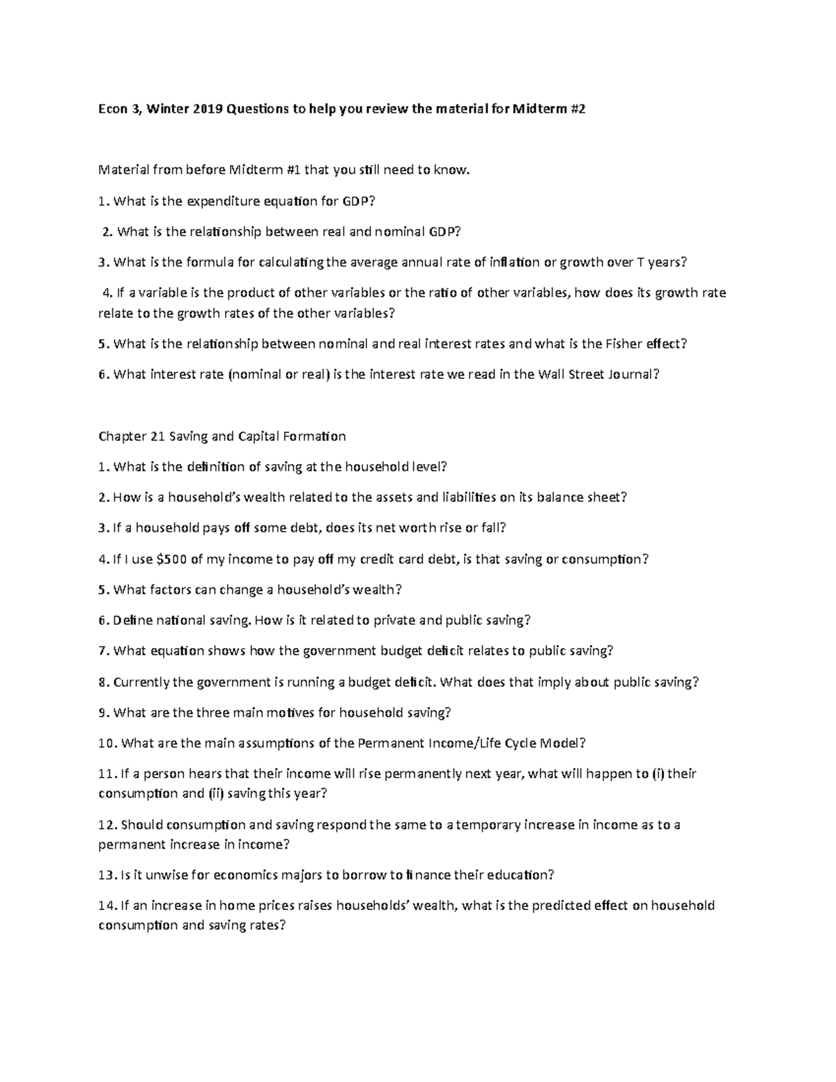 Econ 3 midterm 2 review - Econ 3, Winter 2019 Questions to help you ...