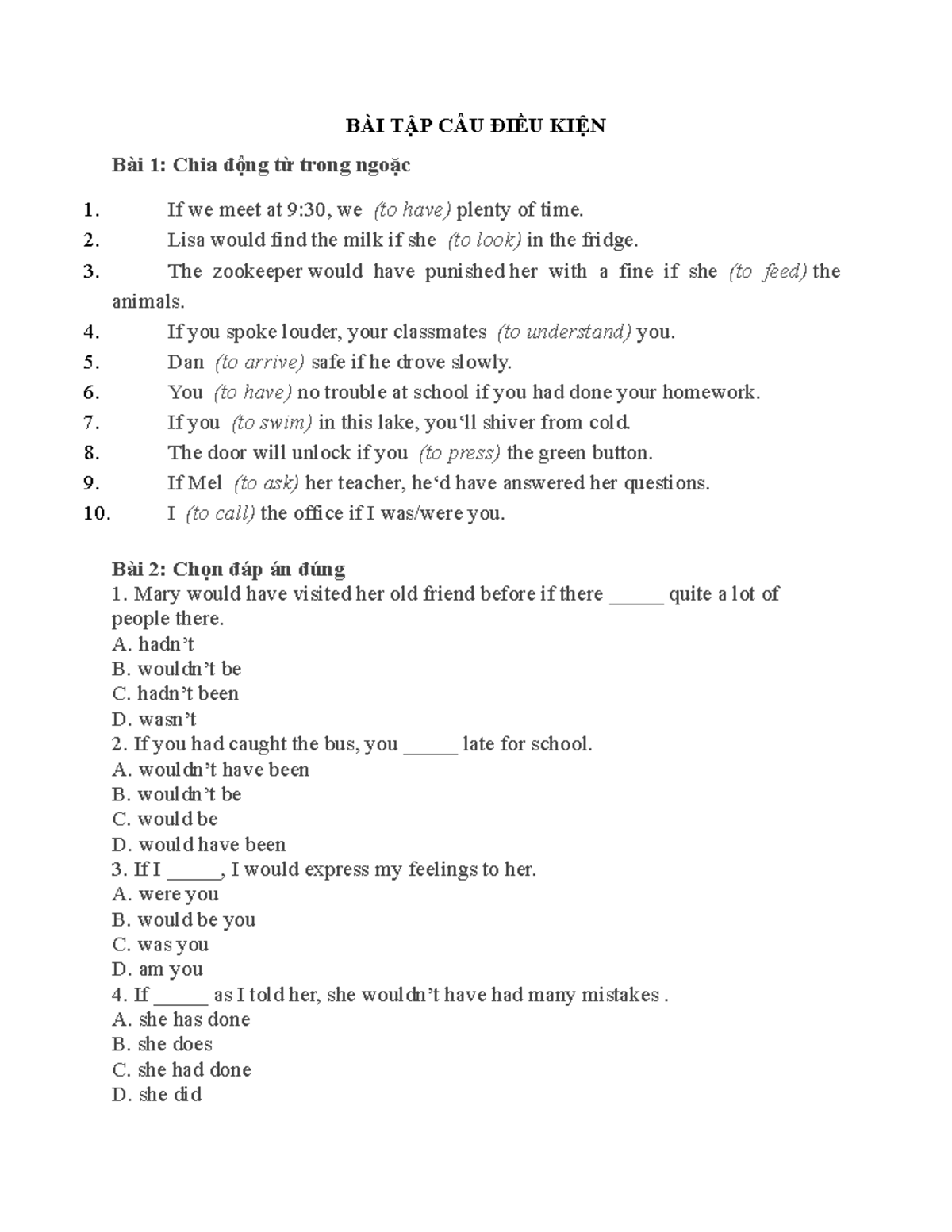 BÀI TẬP CÂU ĐIỀU KIỆN - hgdgd gfggu ahsgjhgjhs gjfsaygs sfyjhvcn ...