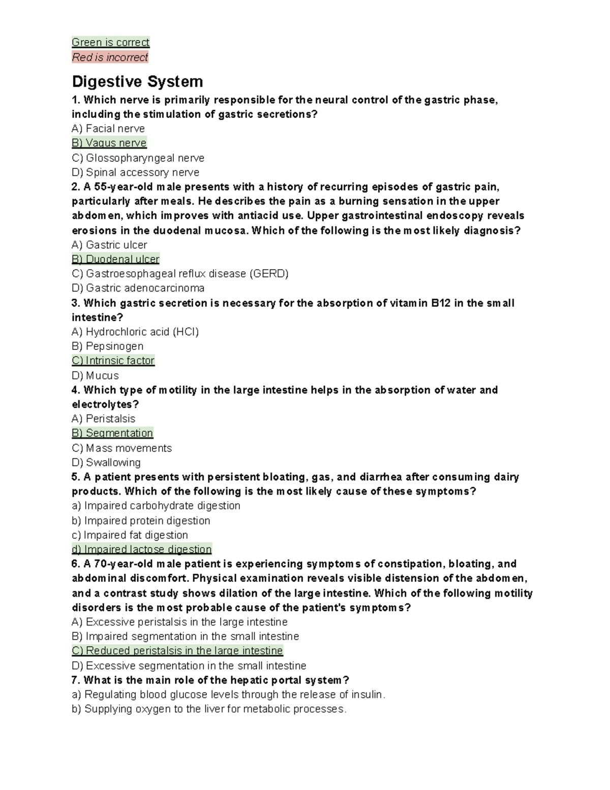 MCQ Guidebook VOL II - Digestive System- Answers Portal Entry - Red is ...