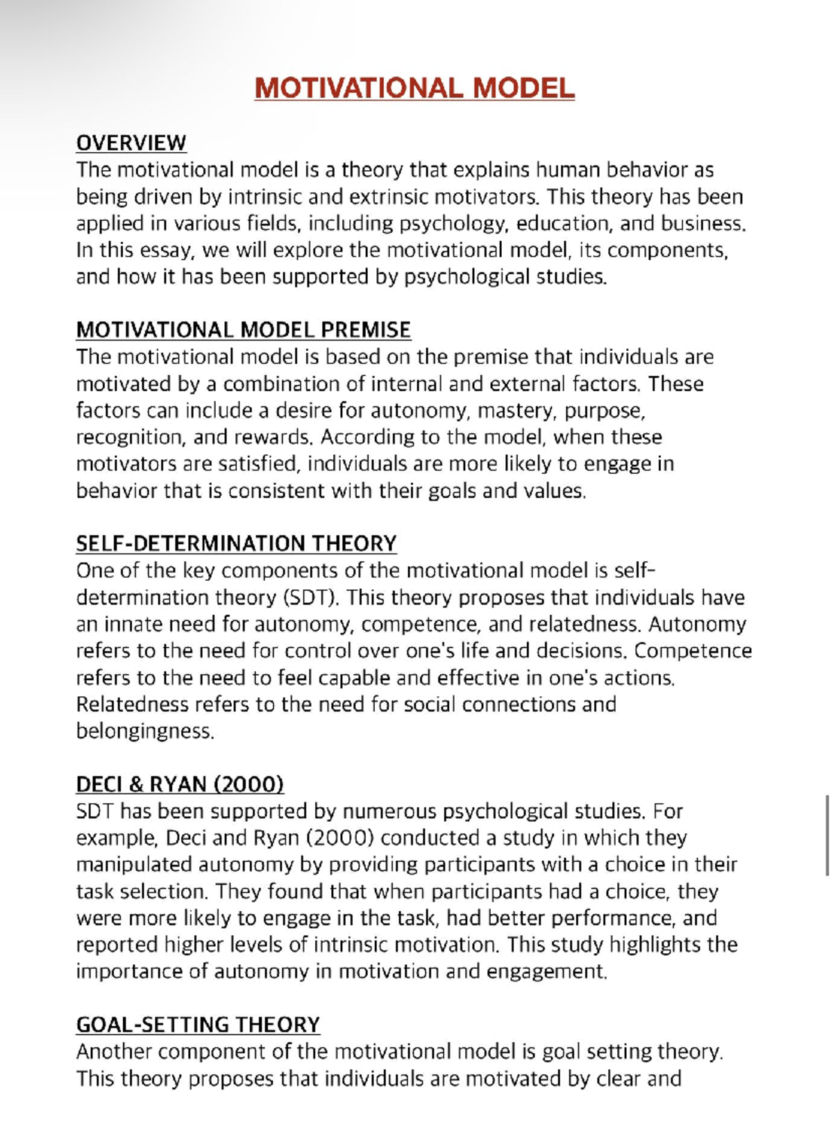 Summary: The Motivational Model - 8675 - Studocu