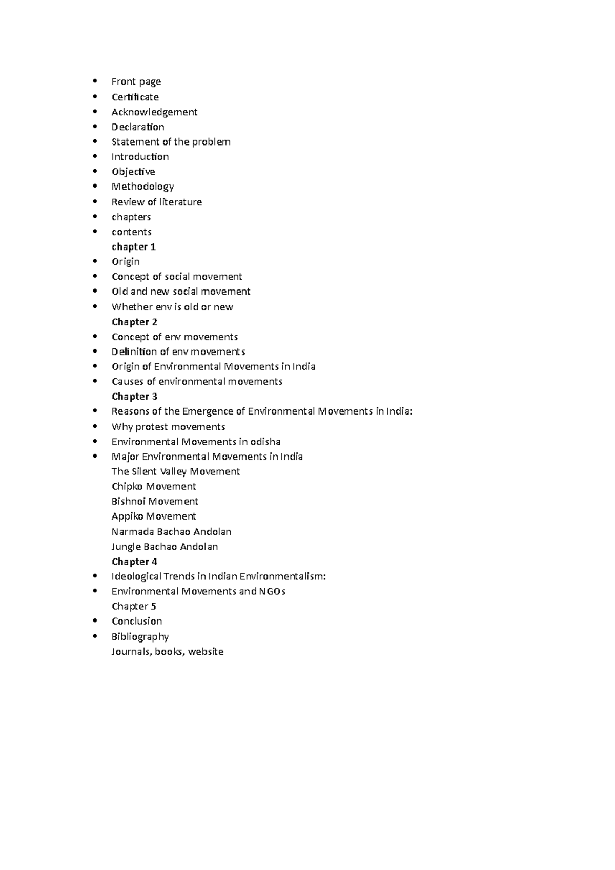 Outline project work - Front page Certificate Acknowledgement ...