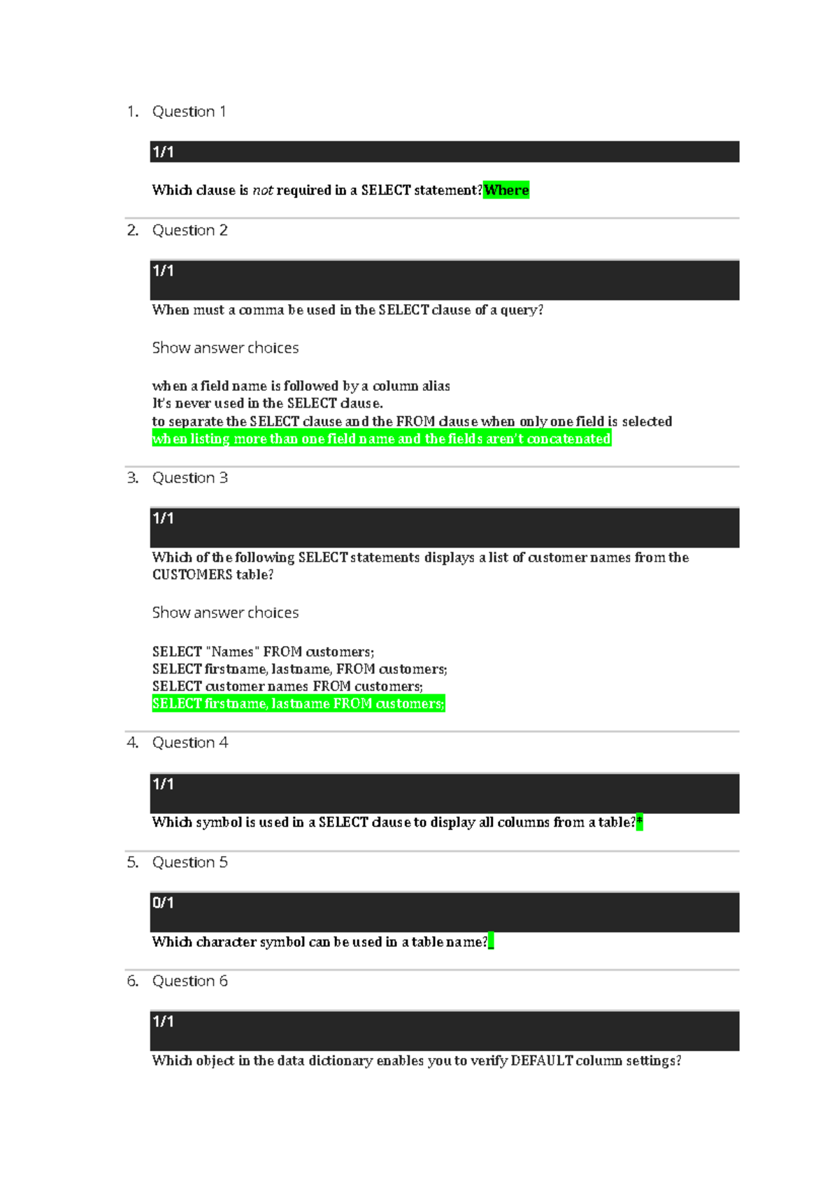 Chapter 2&3 quiz memo - Question 1 1 / 1 Which clause is not required ...
