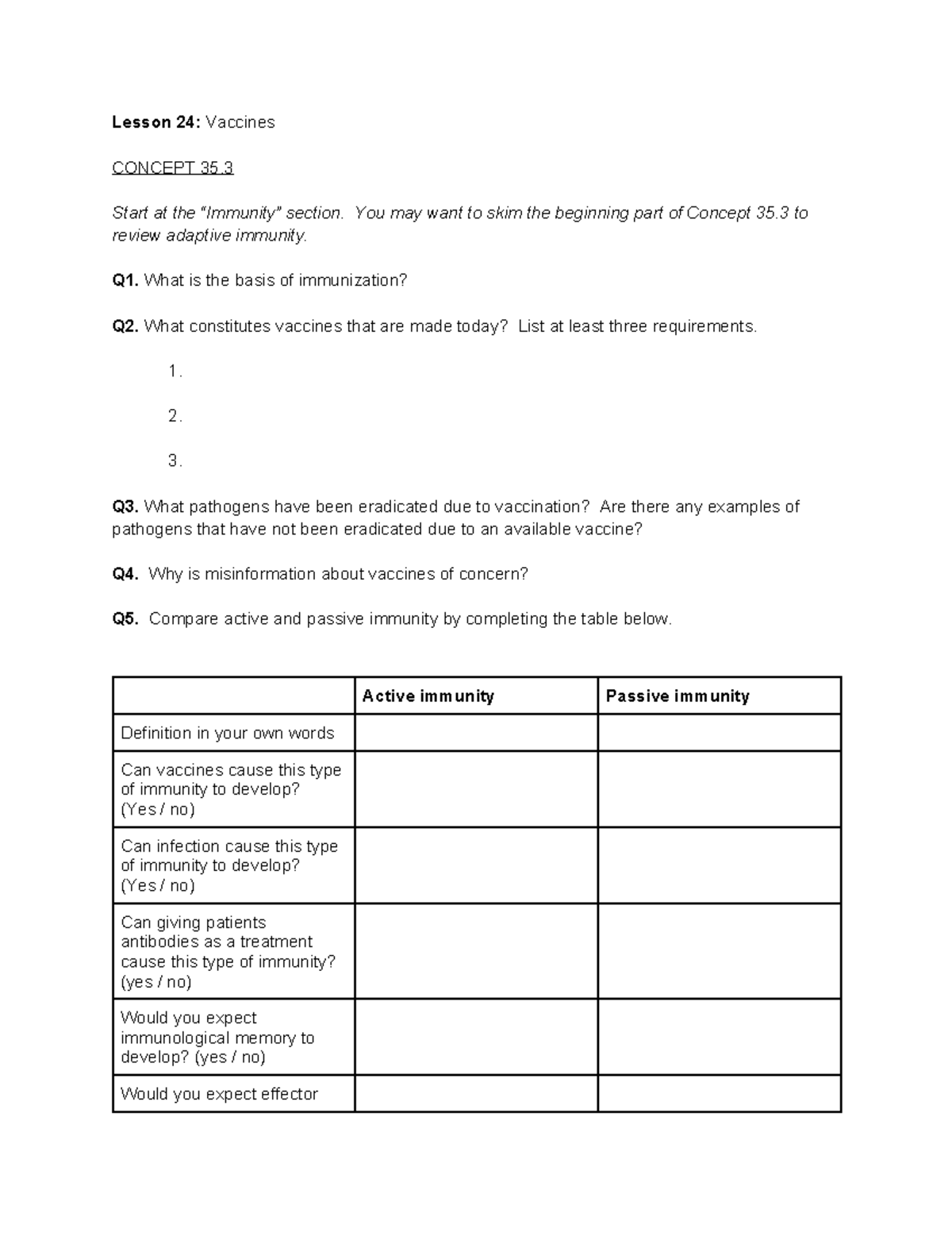 Lesson 24 GRQ - GRQ practice - Lesson 24: Vaccines CONCEPT 35. Start at ...
