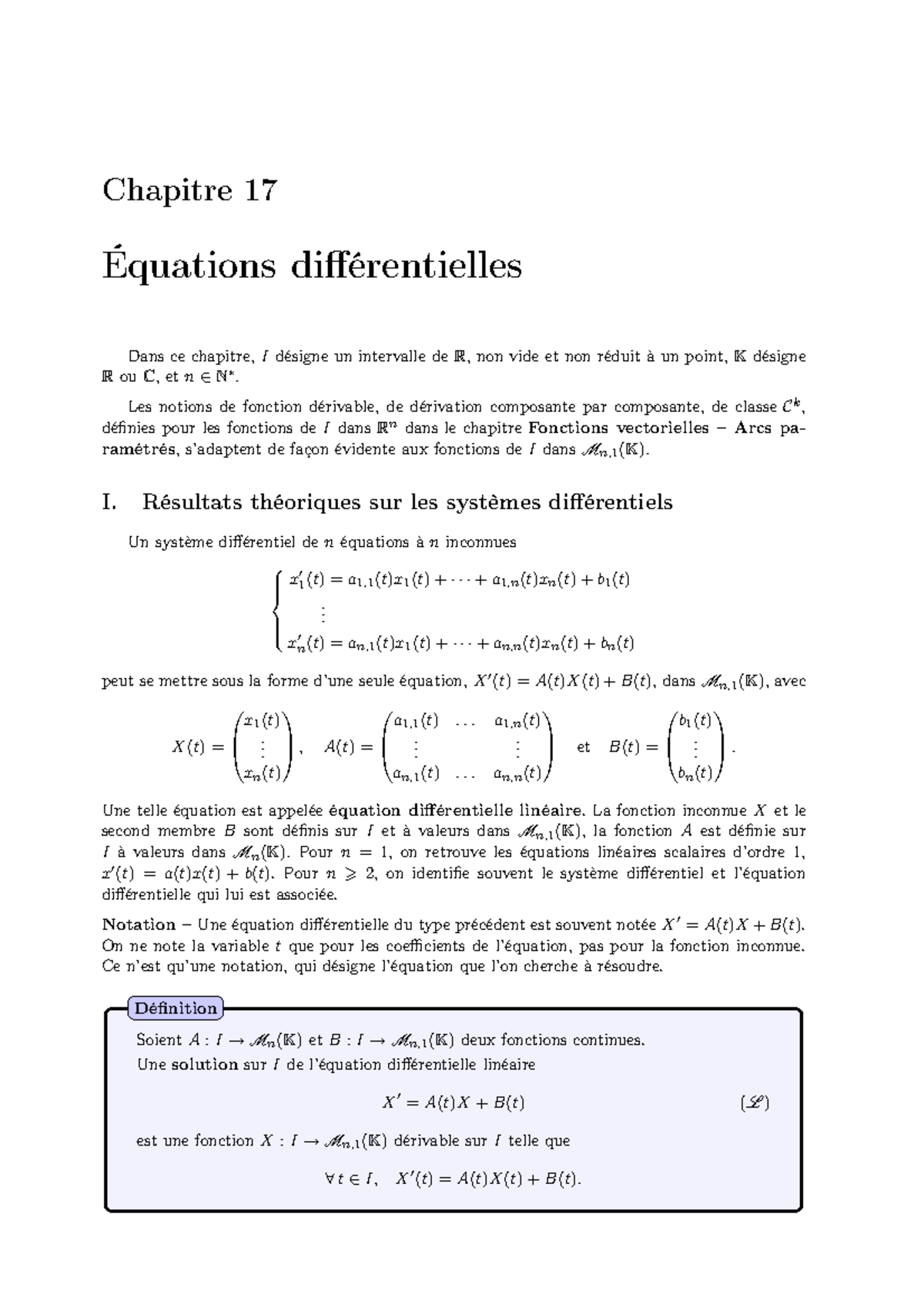 Equations differentielles cours - Chapitre 17 Équations différentielles ...