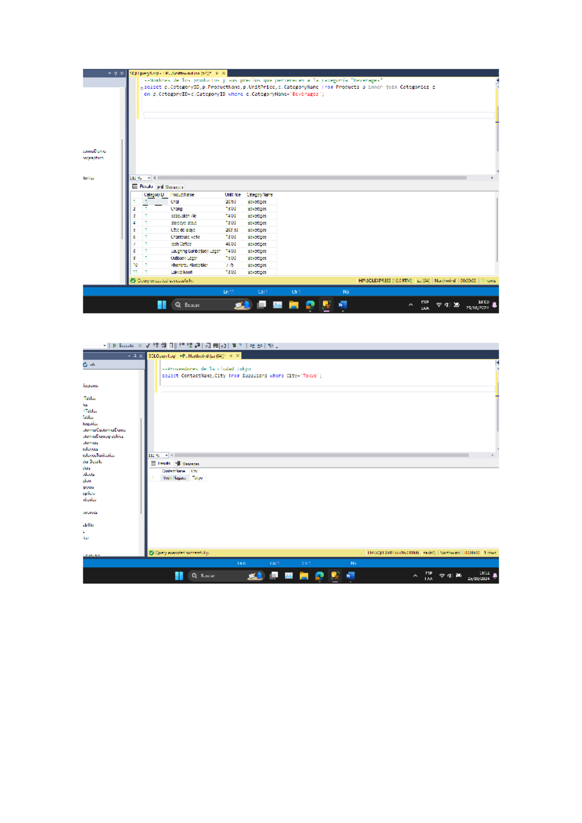 Ejercicios de Sqlserver - x SQLQuery1 HP.. Northwind (sa P X de los productos y sus precios que ...