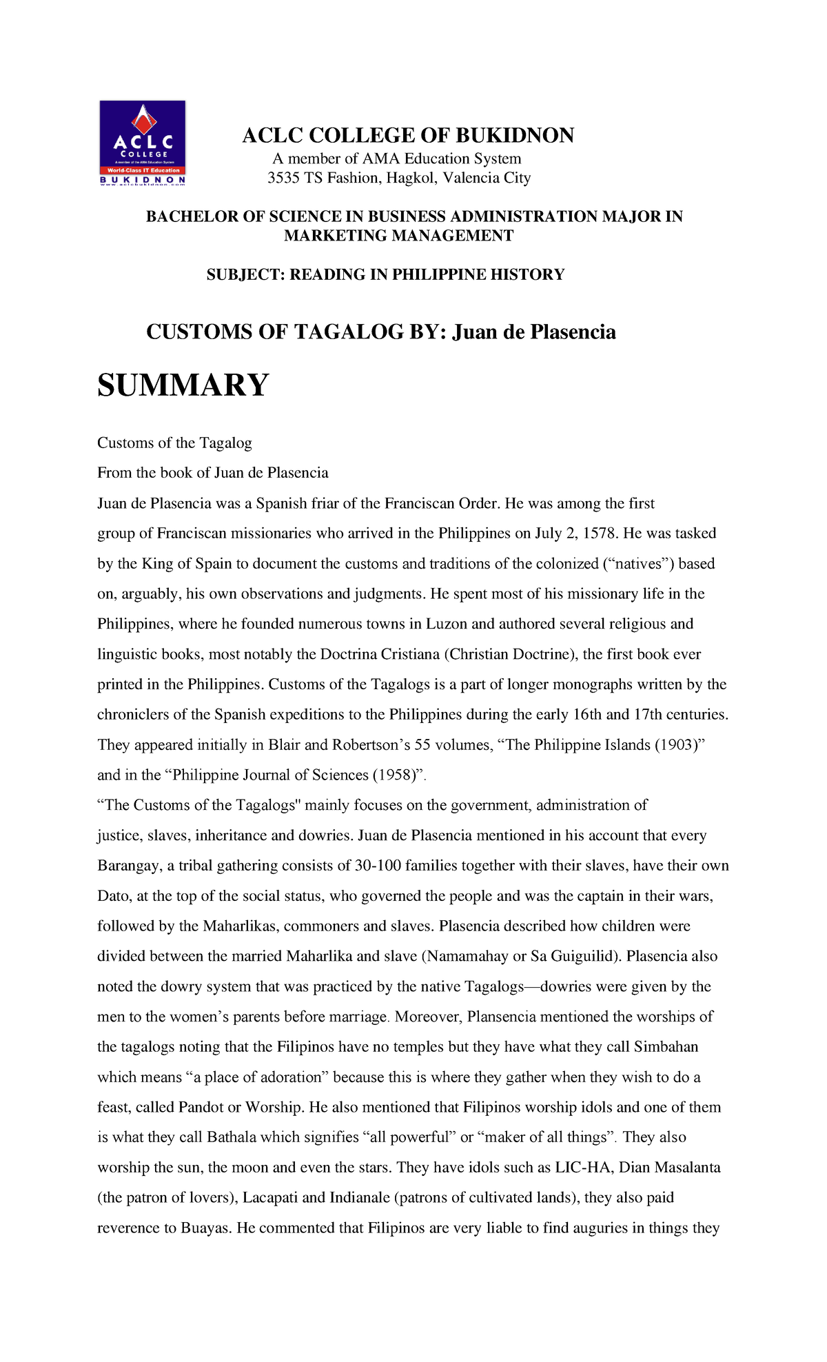 Group 1 Summary Report - ACLC COLLEGE OF BUKIDNON A member of AMA ...