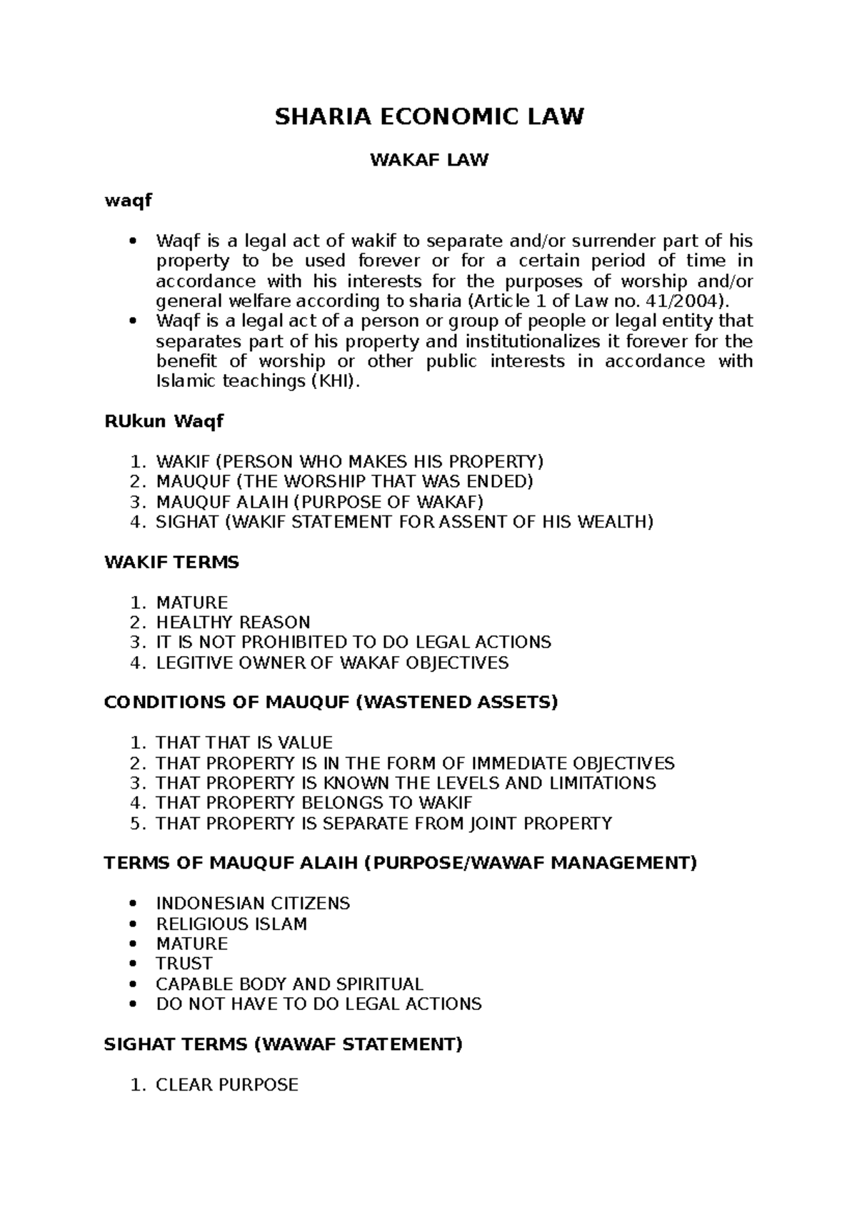 Sharia Economic Law - Class A - Eleventh Meeting (Waqf) - SHARIA ...