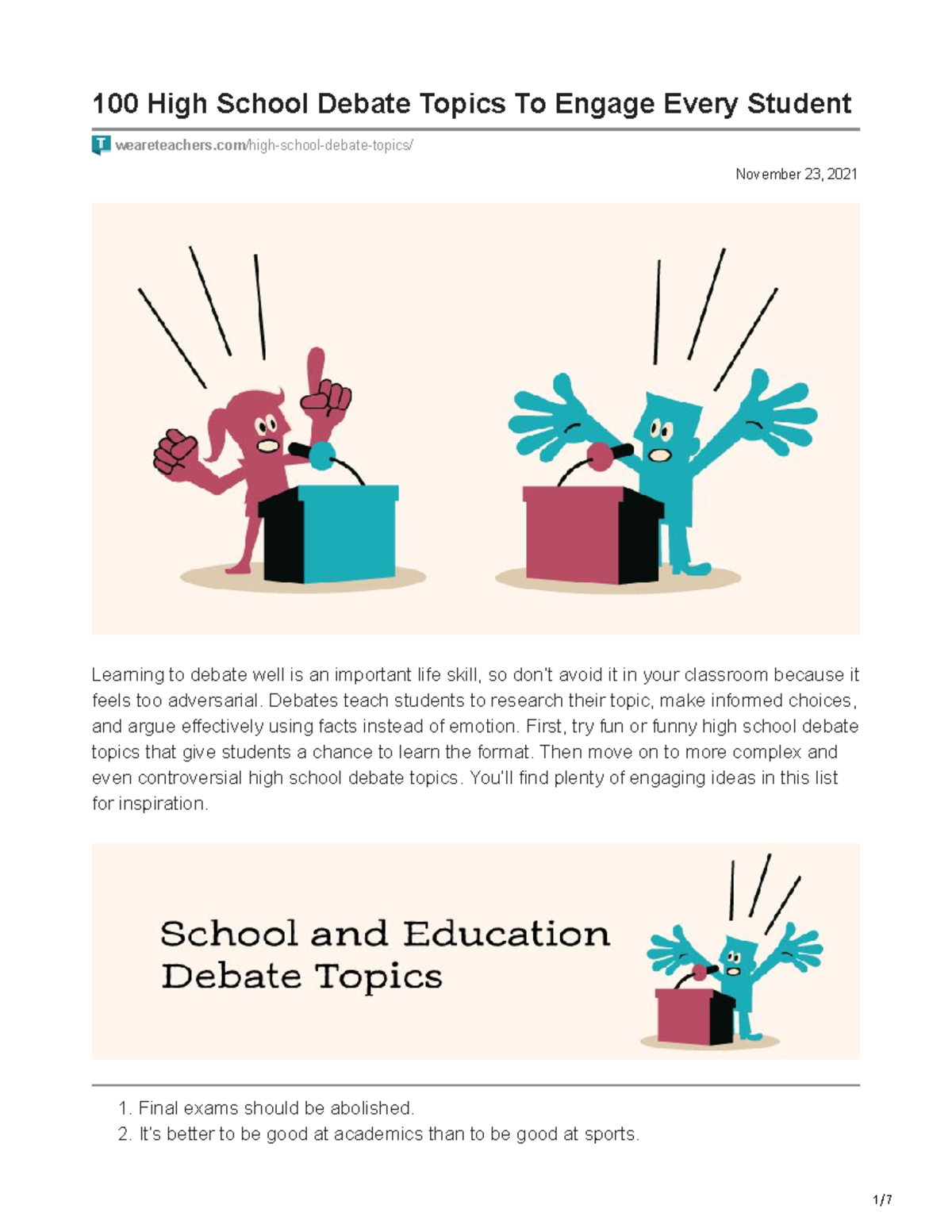 Weareteachers.com-100 High School Debate Topics To Engage Every Student ...