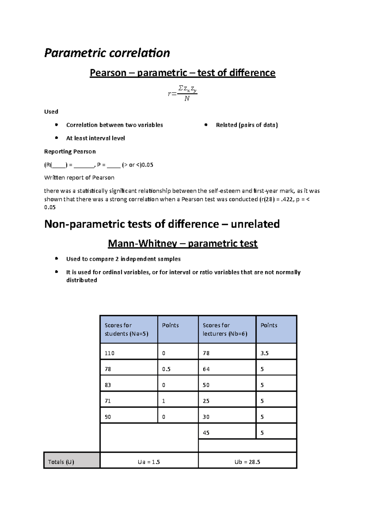 Parametric correlation tests - Parametric correlation Pearson ...