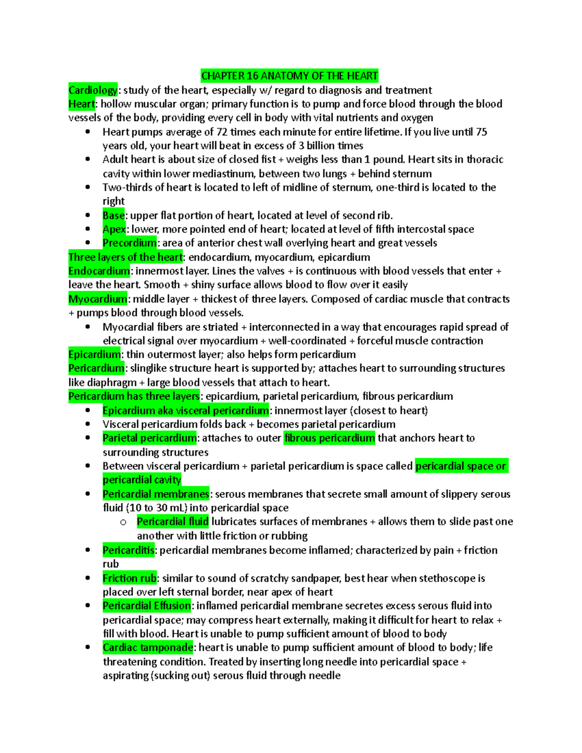 CH 16, CH 17 - ch 16 ch 17 term 1 - CHAPTER 16 ANATOMY OF THE HEART ...