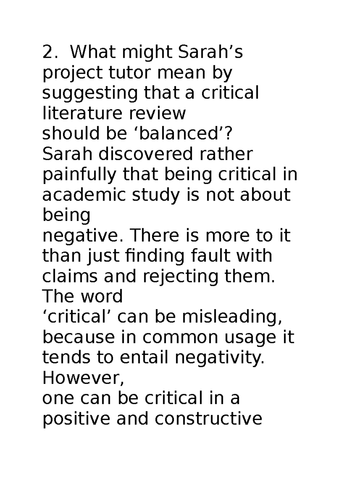 Sarah - Case Study solution - What might Sarah’s project tutor mean by ...