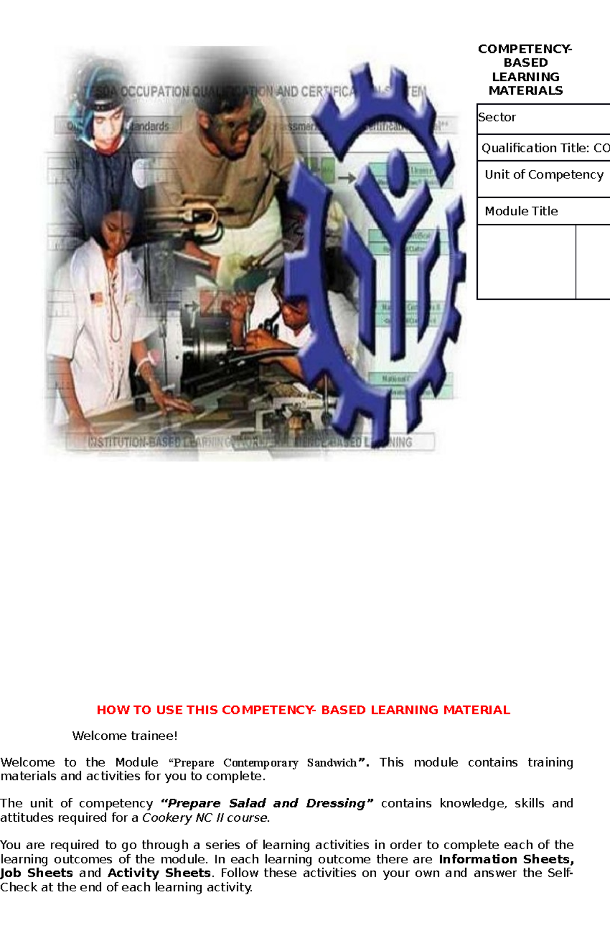 Competency - TESDA - COMPETENCY- BASED LEARNING MATERIALS Sector ...