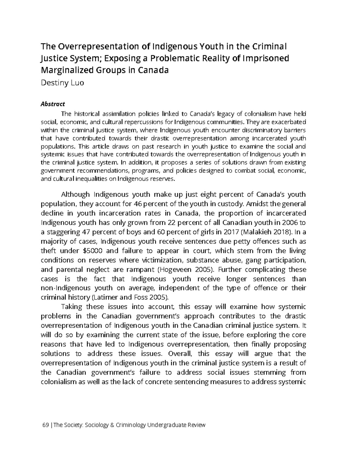 +Luo Destiny - text - The Overrepresentation of Indigenous Youth in the ...